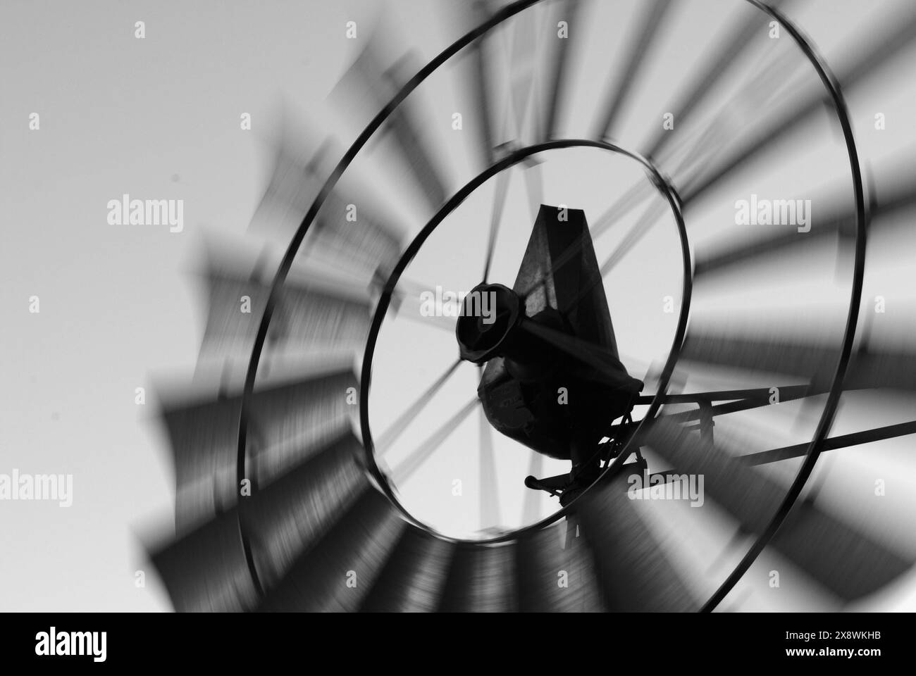 Rotating wind turbine in countryside Black and White Stock Photos ...