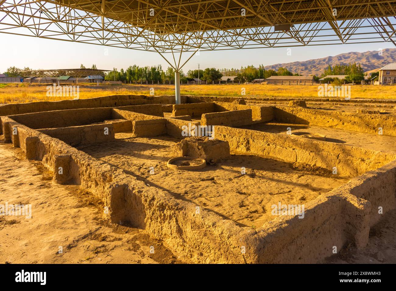Archeological UNESCO site of Ancient Sarazm at sunset, 4th millennium ...