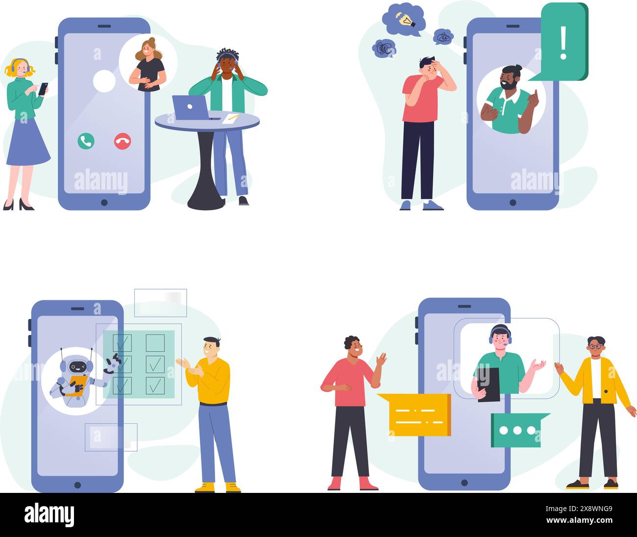 Help center scenes. Helpdesk platform, online customer center. People ...
