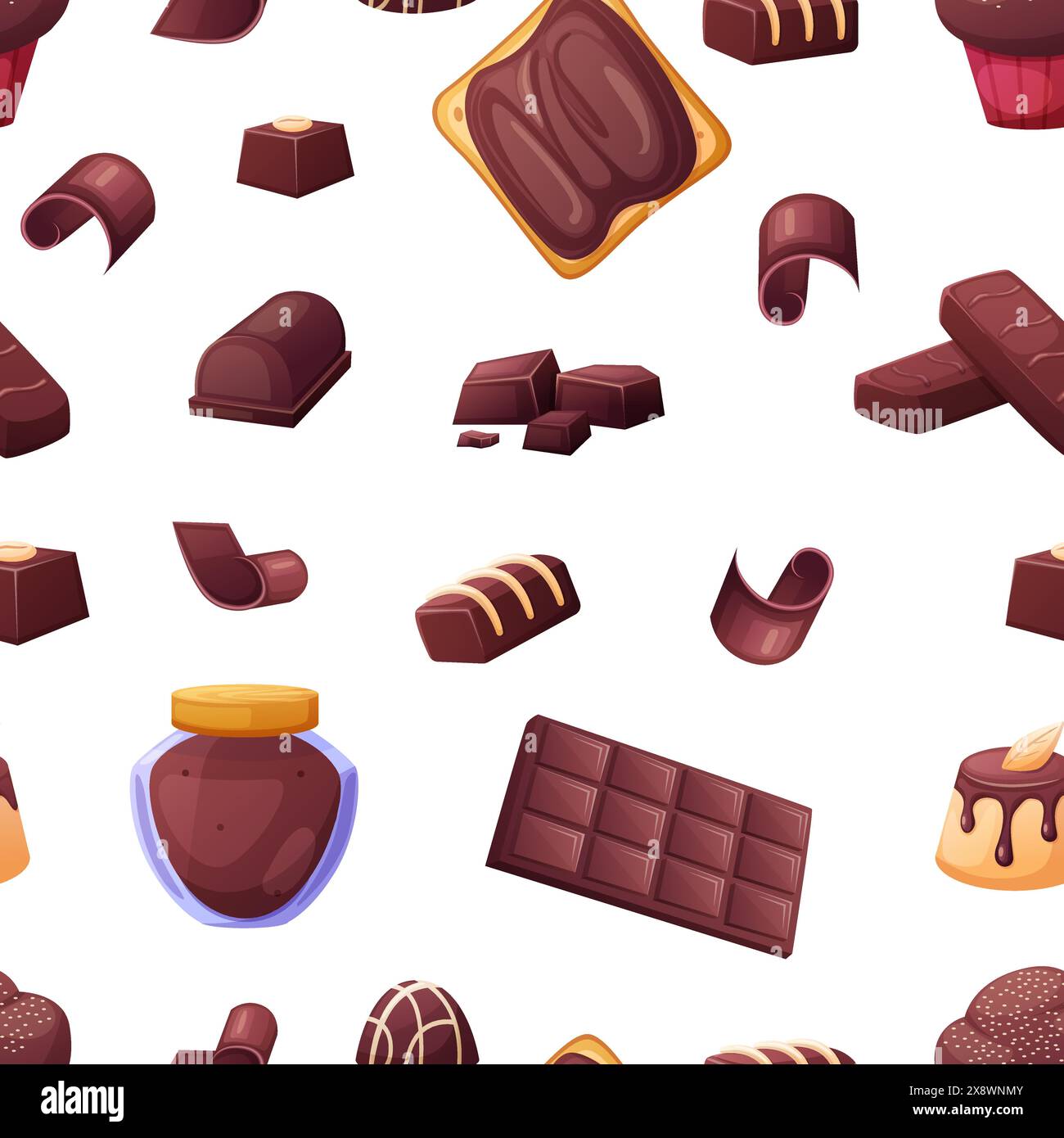 Chocolate food seamless pattern. Candies, chocobar, sweet cocoa pasta ...