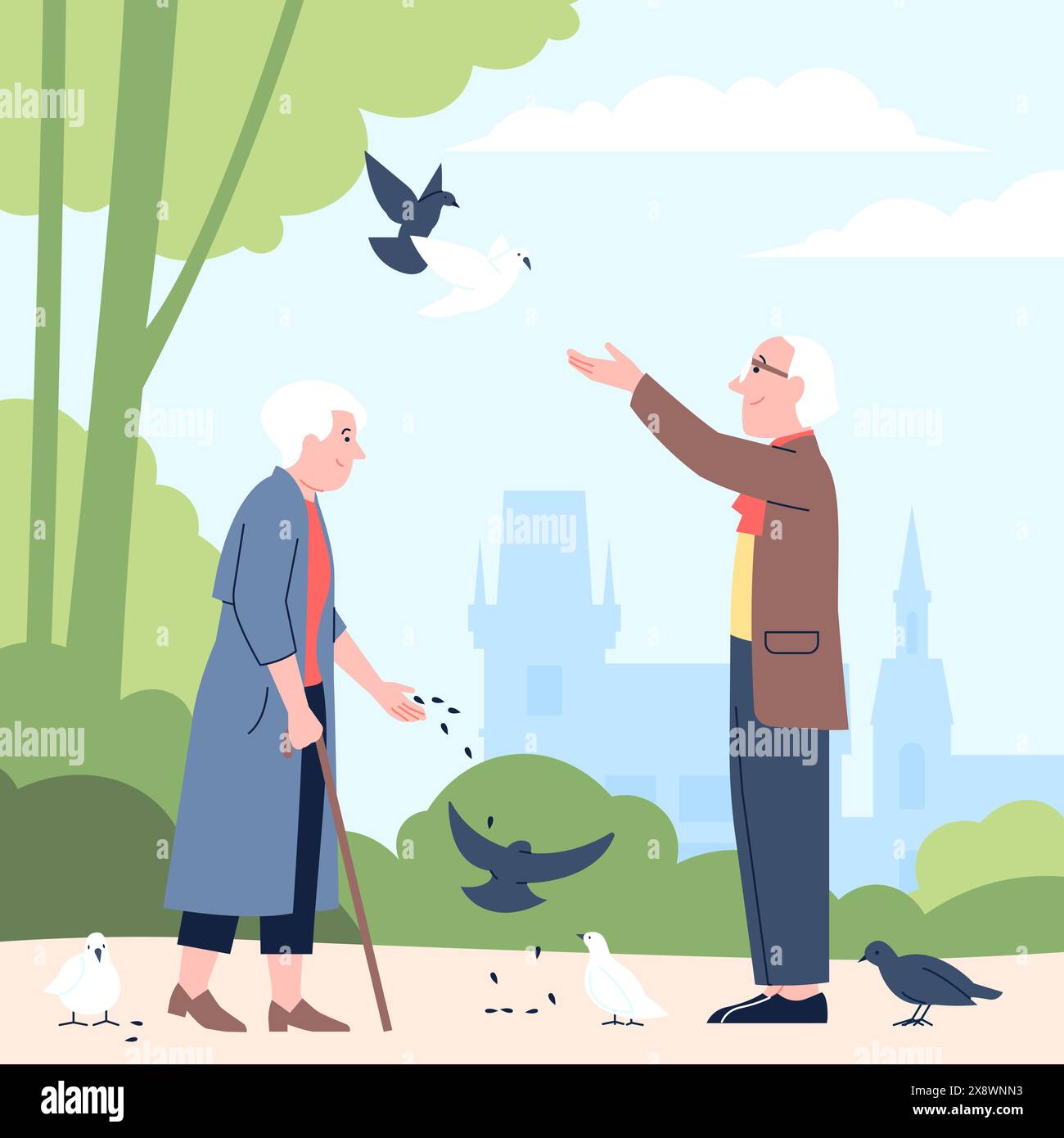 Elderly man feeding birds Stock Vector Images - Alamy