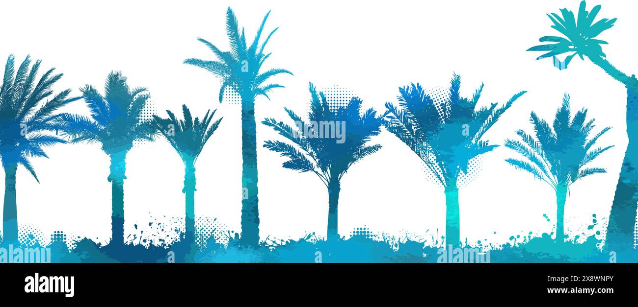 Silhouette of a blue palm trees on a white background. hand drawing ...