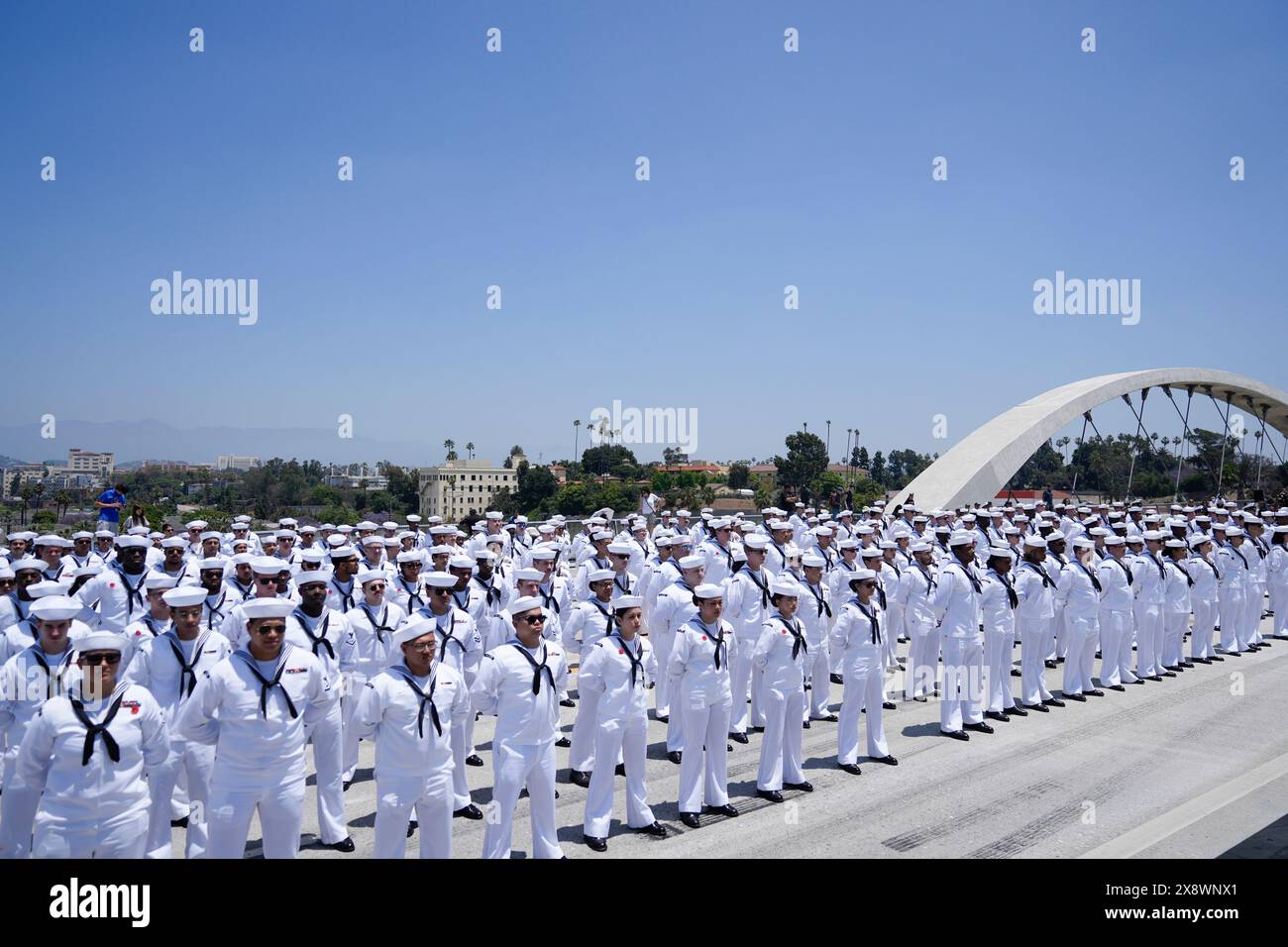 Sailors of the USS Carl Vinson stand on the Sixth Street Viaduct ...