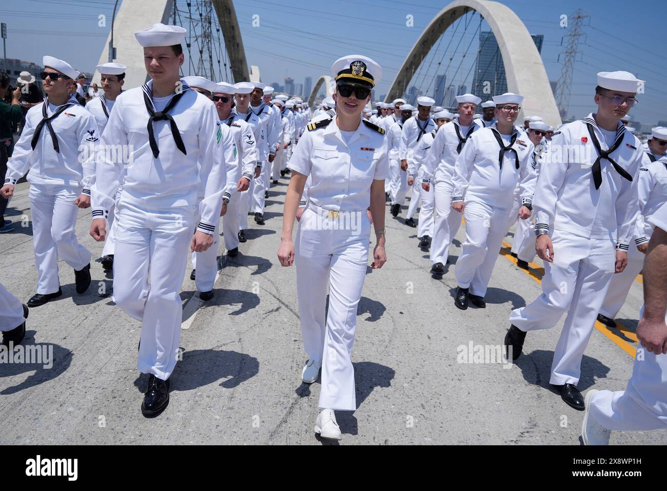 Sailors of the USS Carl Vinson walk across the Sixth Street Viaduct ...