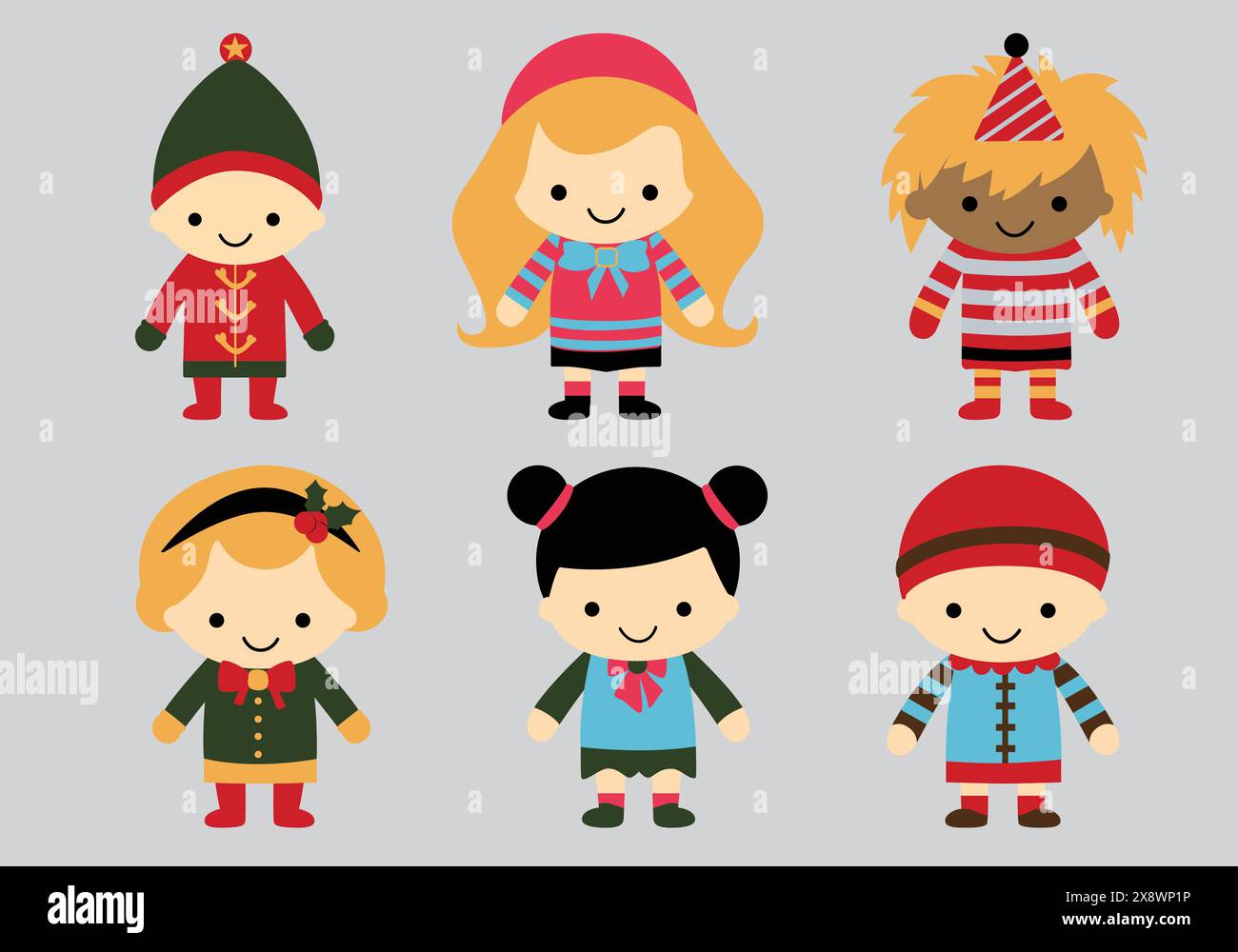 Vector illustration of stylish and happy kids in seasonal outfits ...