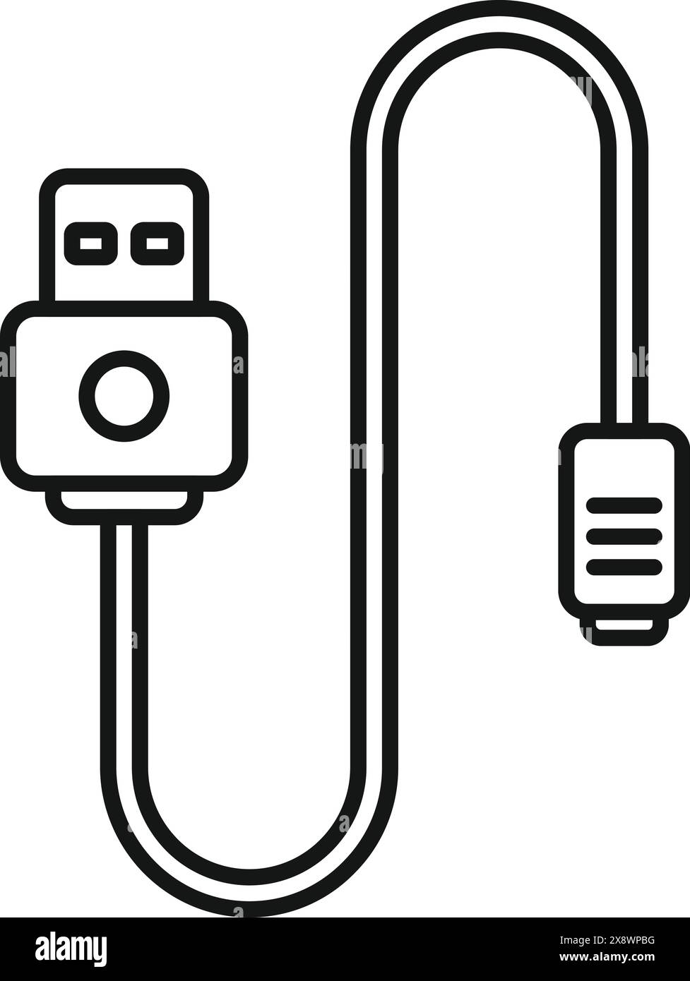 Modern minimalist usb cable icon illustration in black and white line ...