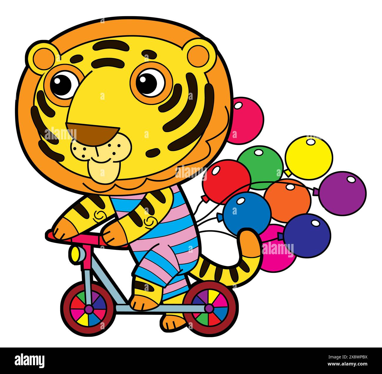 cartoon scene with happy and funny young cat tiger like kindergarten ...