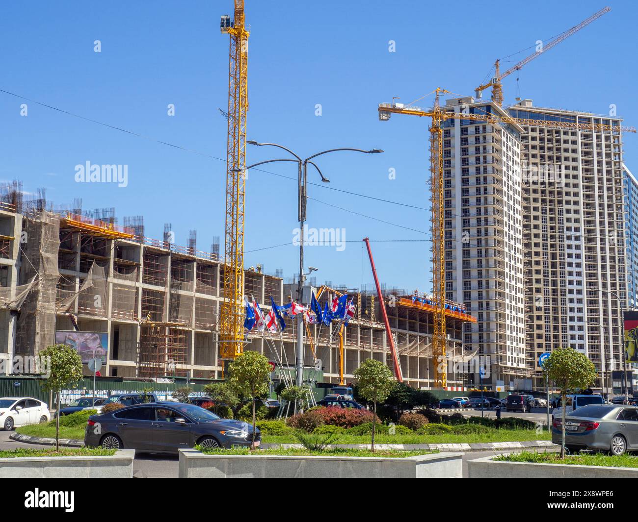 Construction of a modern multi-storey building. Construction industry ...