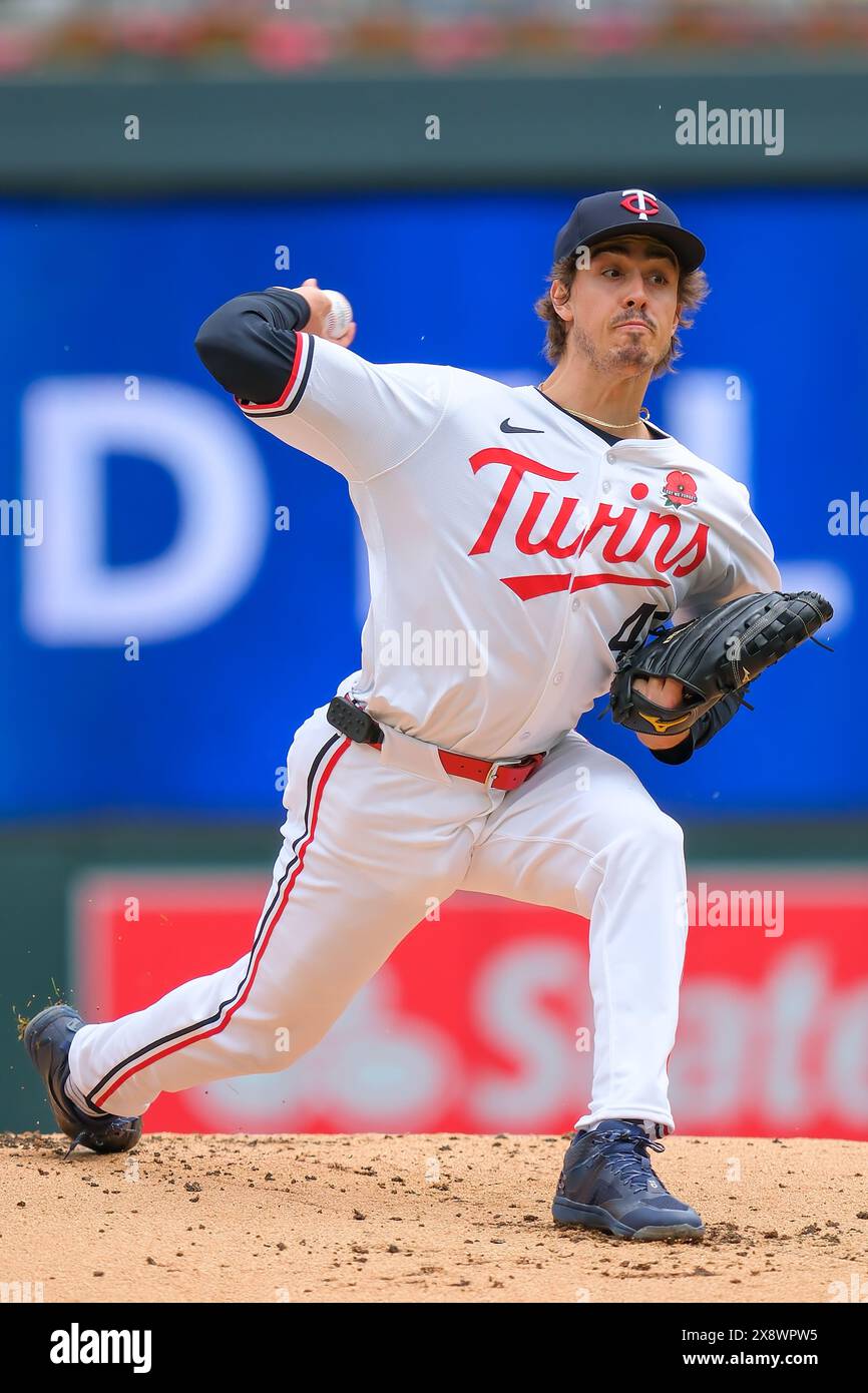 Minneapolis, Minnesota, USA. 27th May, 2024. Minnesota Twins starting pitcher JOE RYAN (41 ...