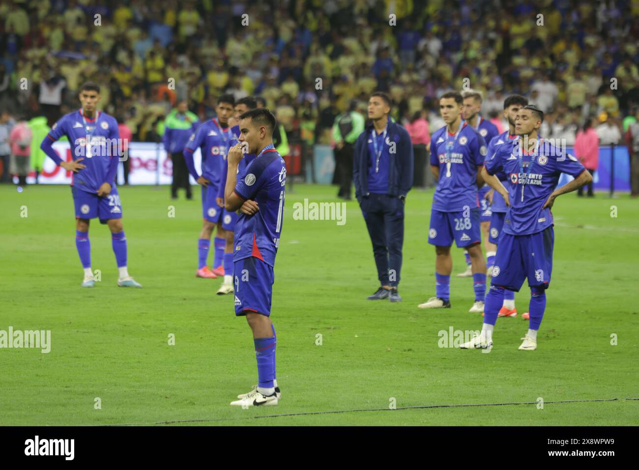 Mexico City, Mexico. 26th May, 2024. Cruz Azul players react after ...