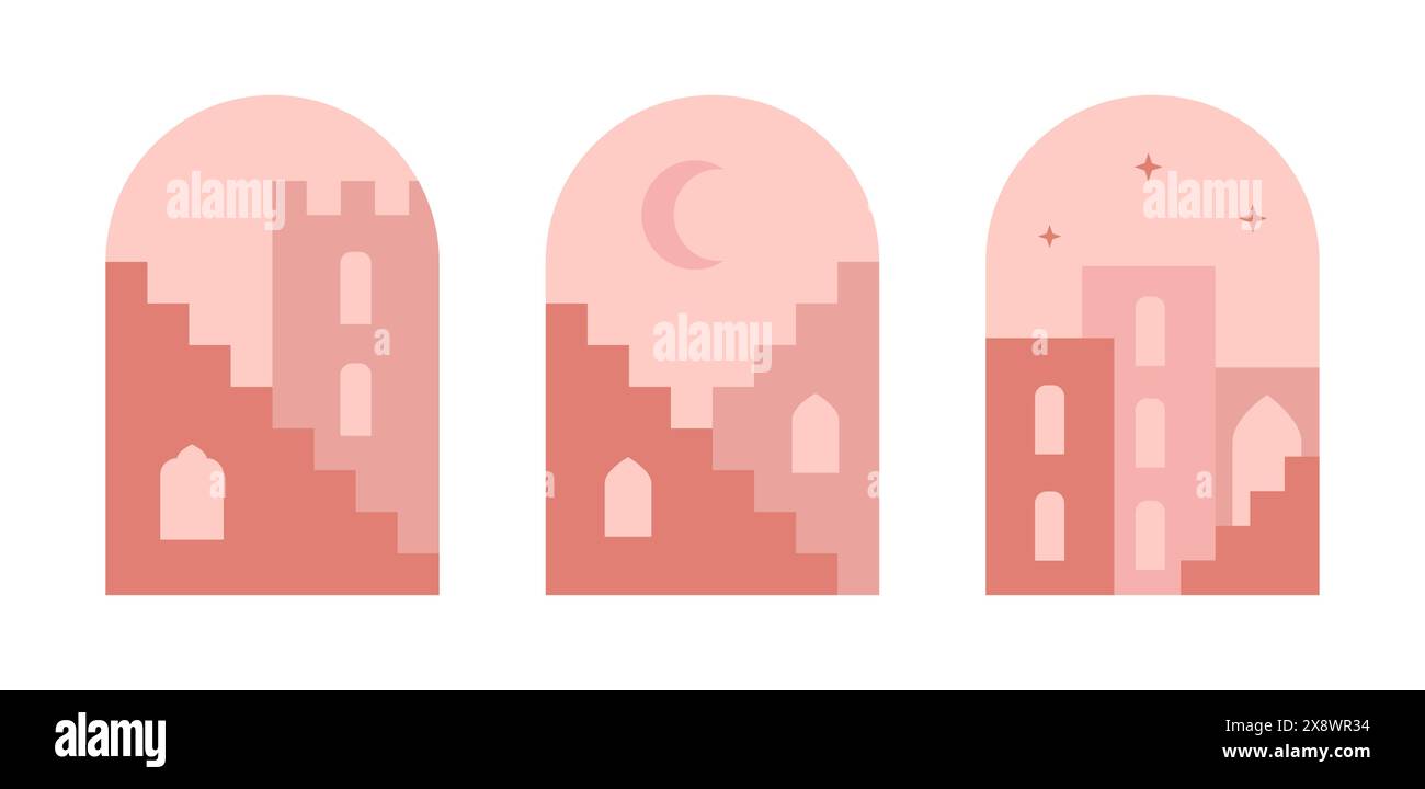 Abstract architecture, buildings, city, stairs. Moroccan eastern window ...