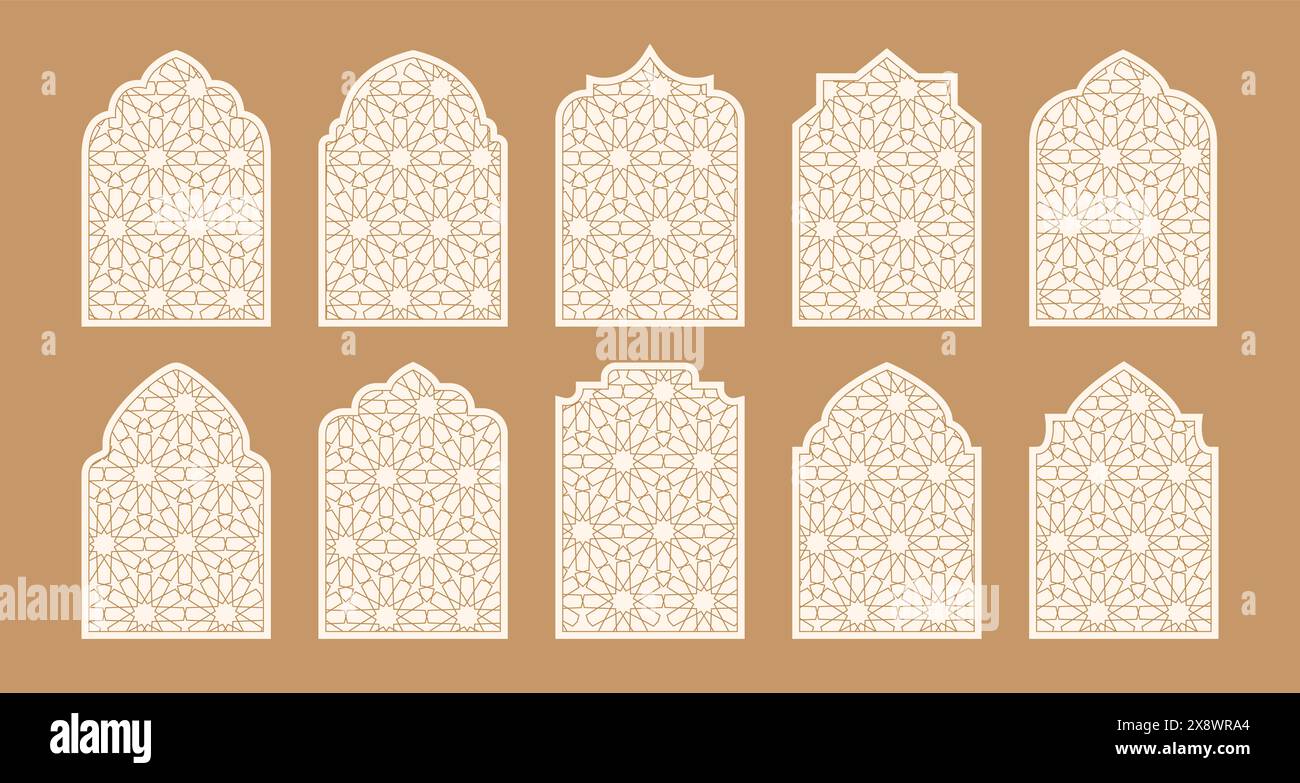 Oriental shape windows, doors with mashrabiya pattern. Arabian islamic ...