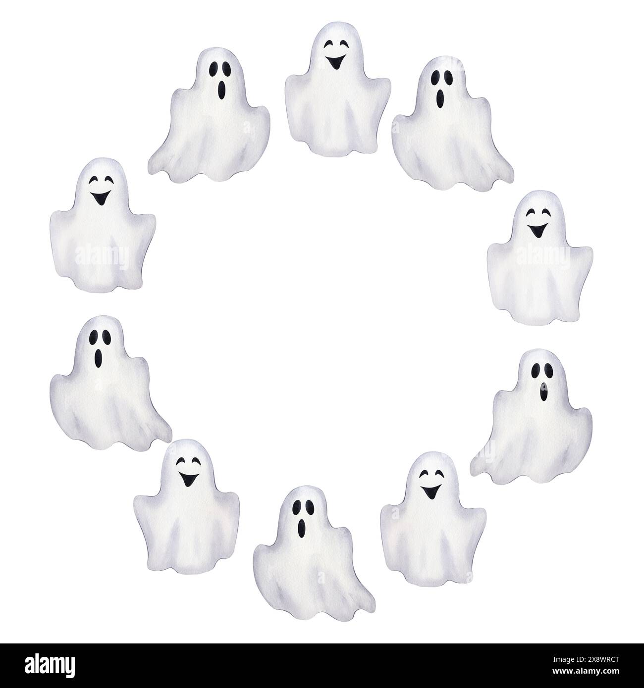 Ghost character round wreath frame. Scream scary face. Happy Halloween ...