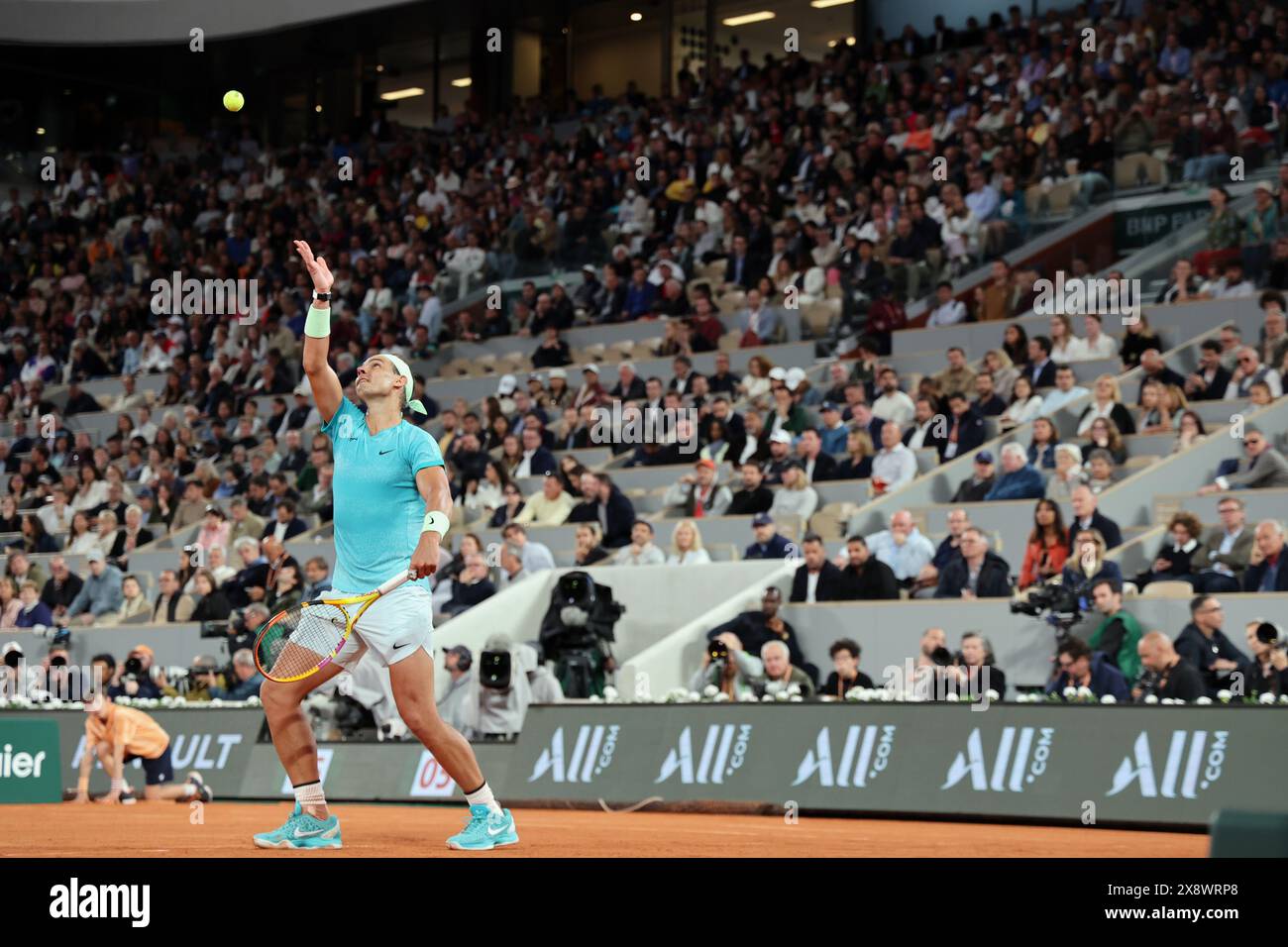 Paris, France. 27th May, 2024. Tennis great Rafael Nadal of Spain plays against fourth-seeded ...
