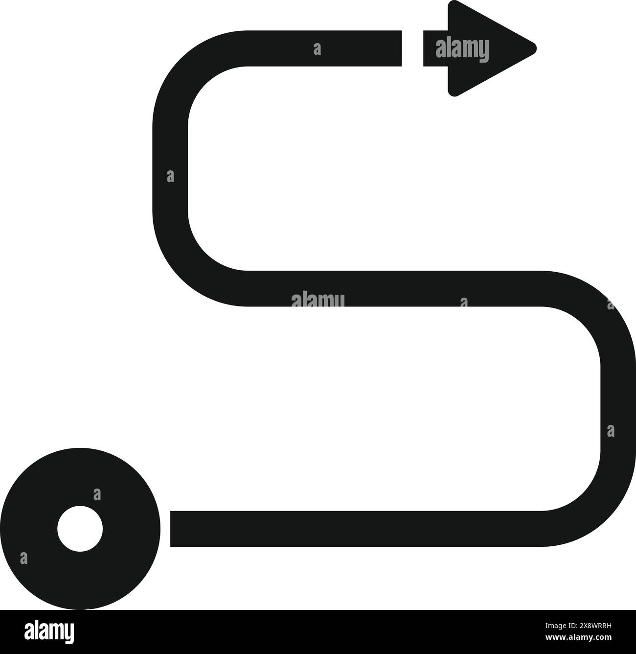 Simplified black icon of an arrow creating a path from a circular ...