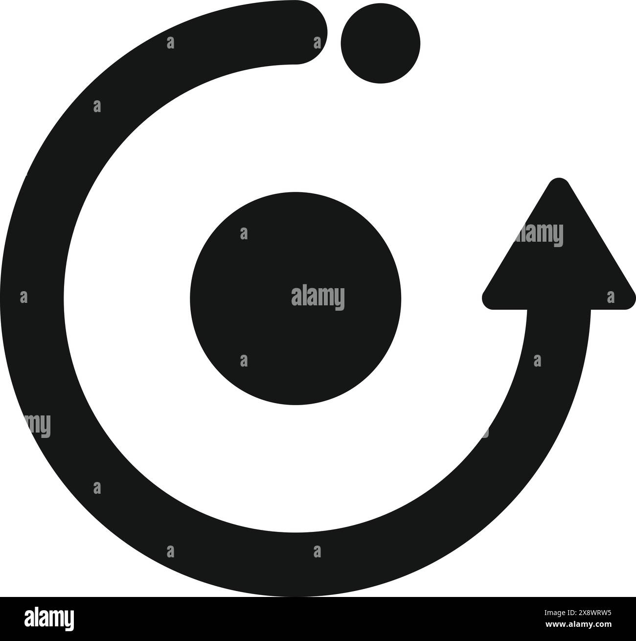 Simple black circular arrow icon, depicting motion or refresh, isolated on a white background ...