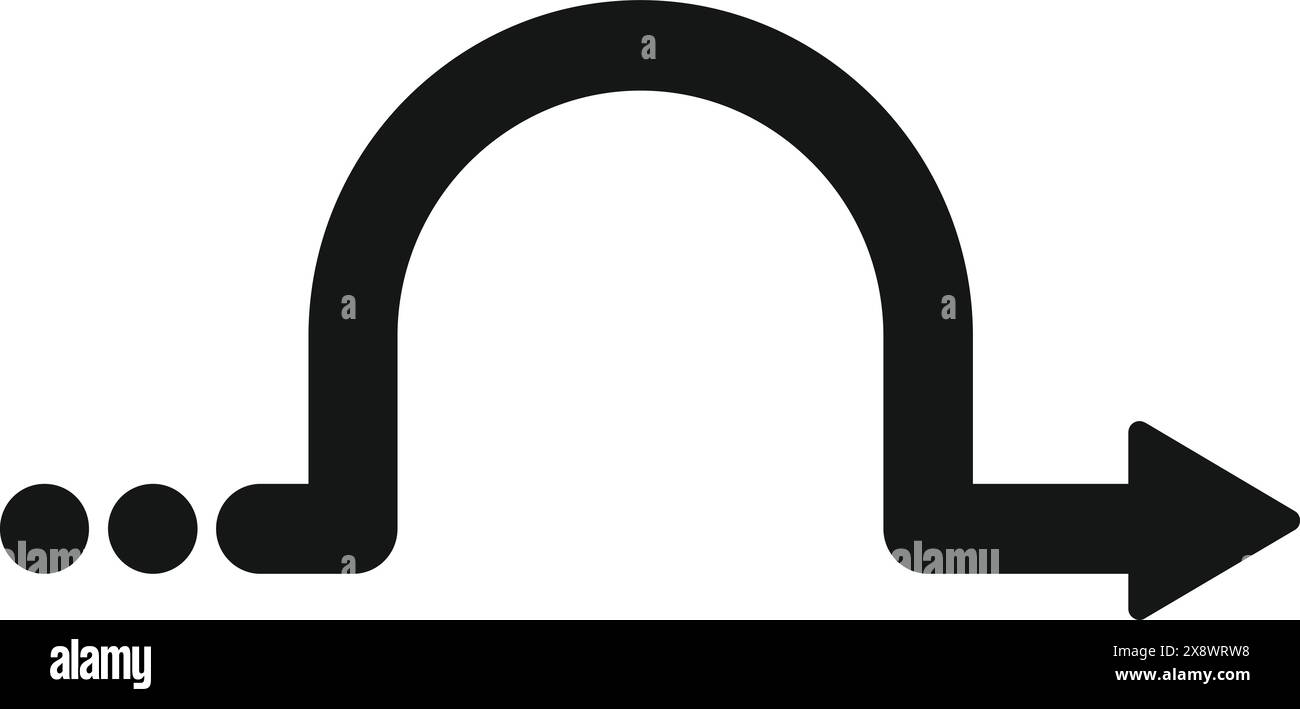 Simple black curved arrow with three trailing dots, suggestive of ...