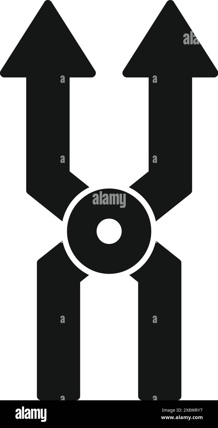Vector illustration of a black icon representing two arrows splitting ...