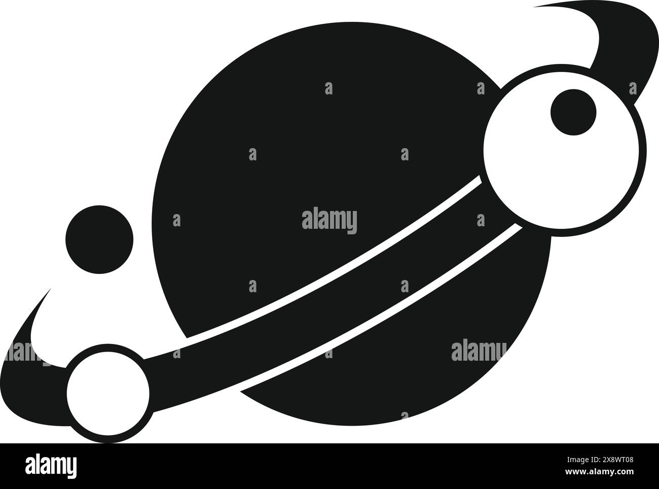 Simplistic black and white vector artwork depicting planets in orbit ...
