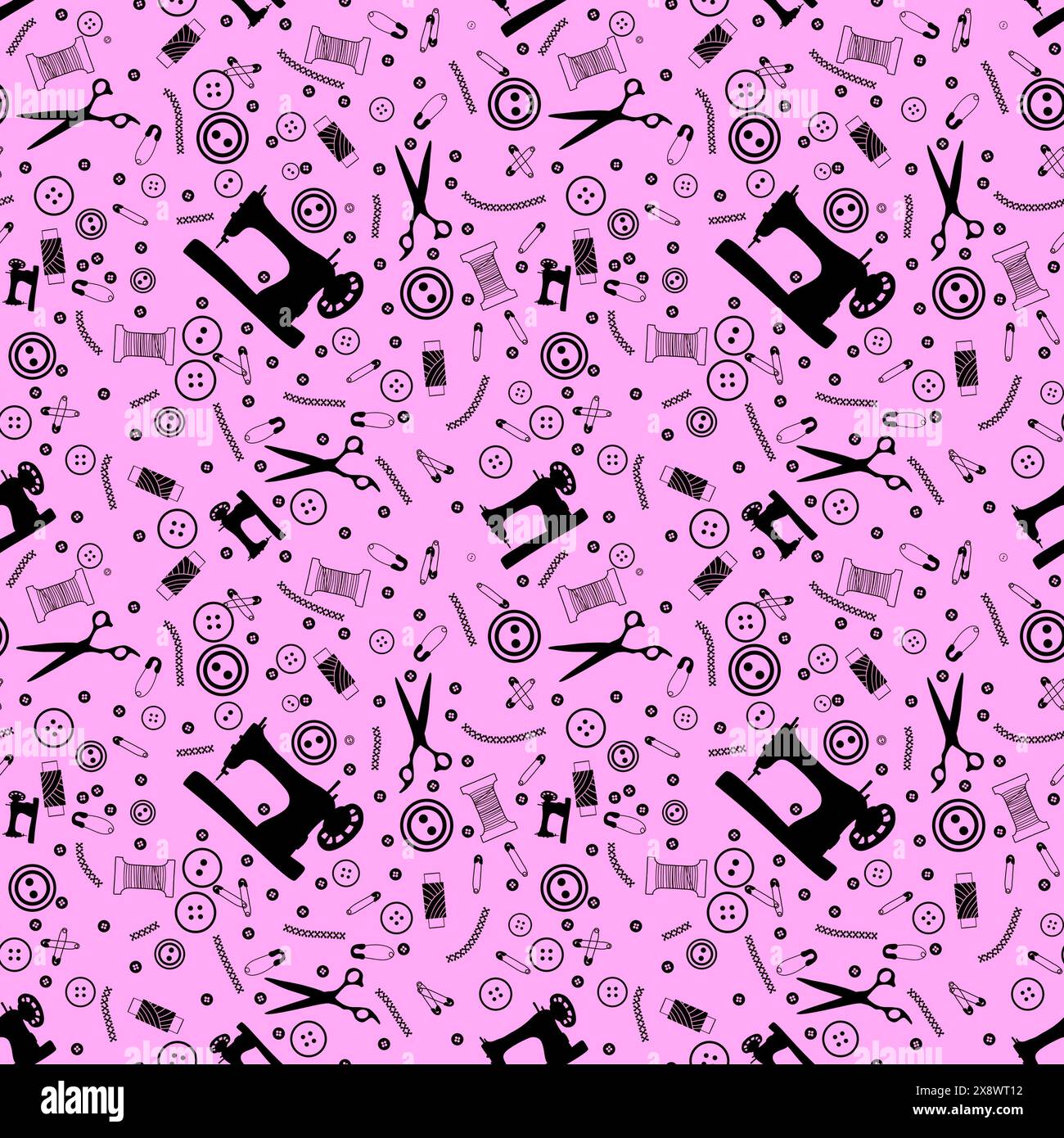 Cartoon silhouette hobbies seamless sewing machine pattern for wrapping ...