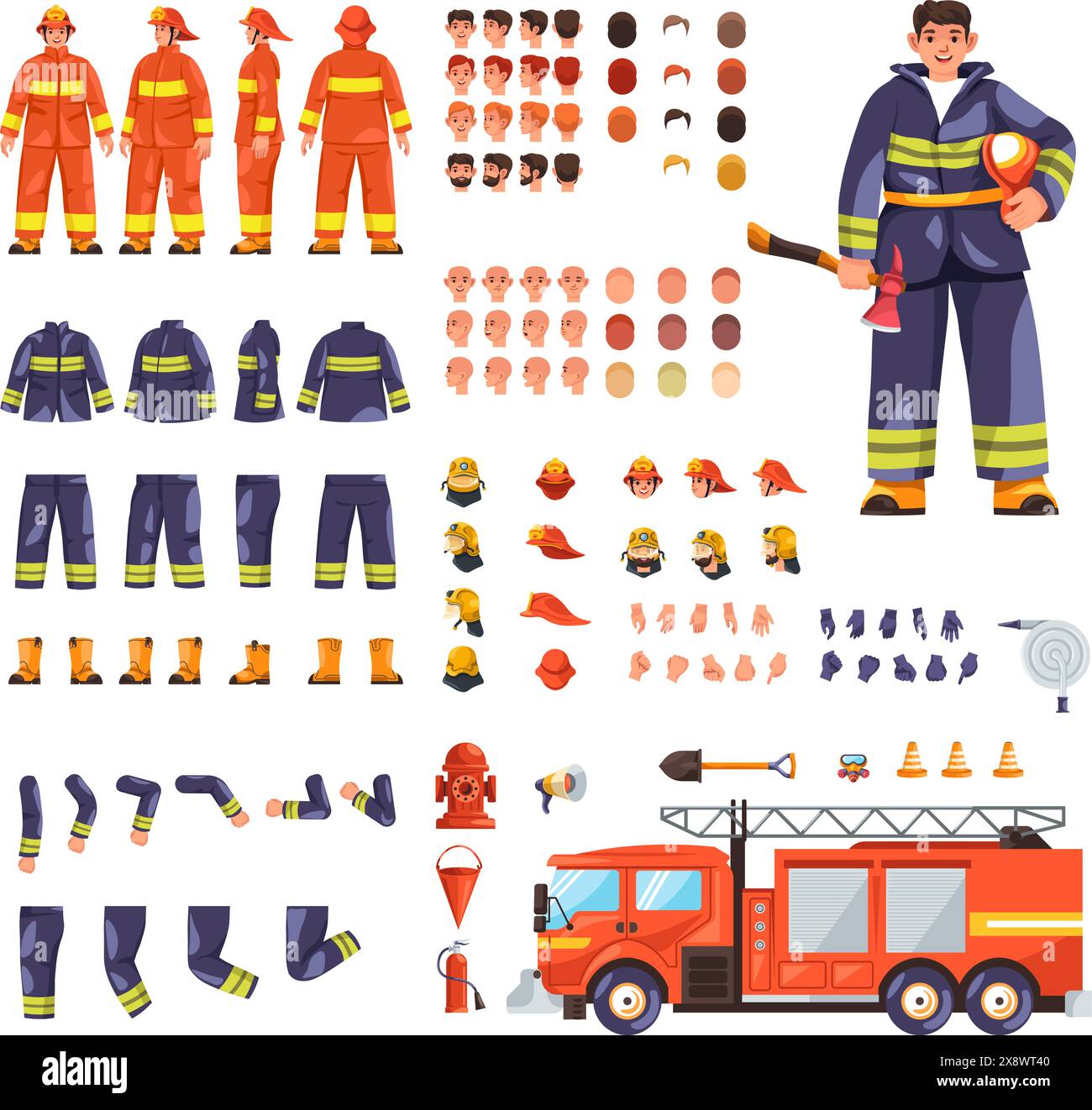 Firefighter creation. Fireman character constructor kit, fire fighter ...