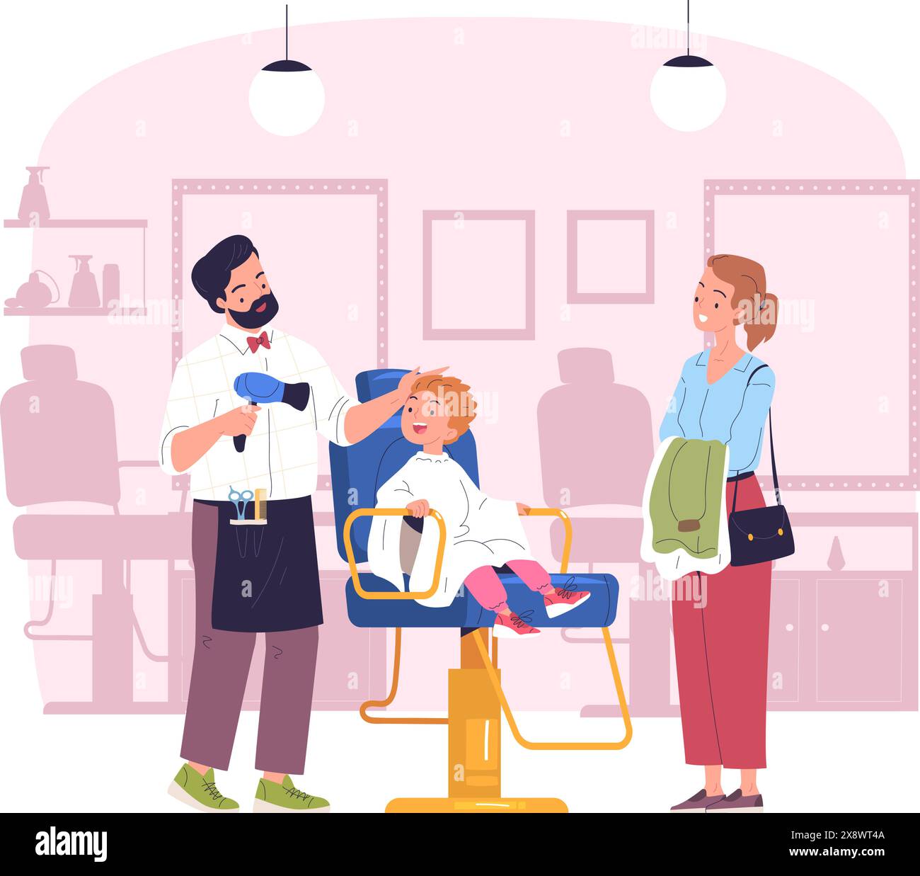 Kid hairdresser. Child barber cut hair boy stylish haircut in kids ...