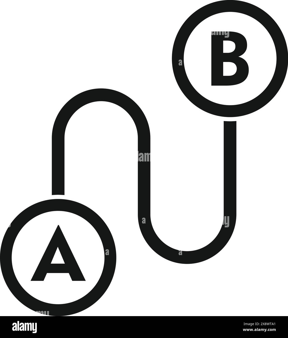 Minimalist black and white icon illustrating a path from point a to point b Stock Vector Image ...