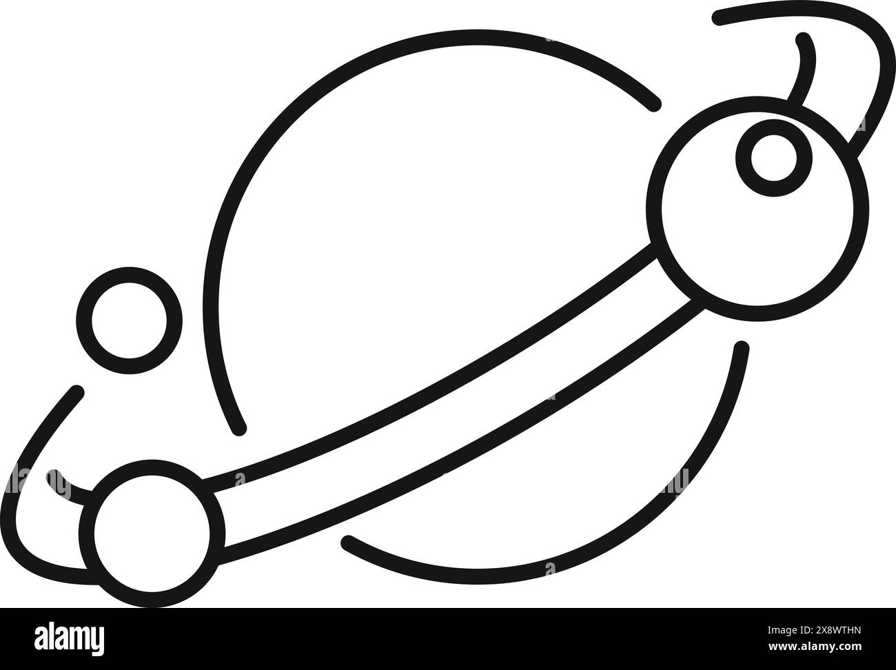 Minimalist line art depicting a stylized planet with a satellite ...