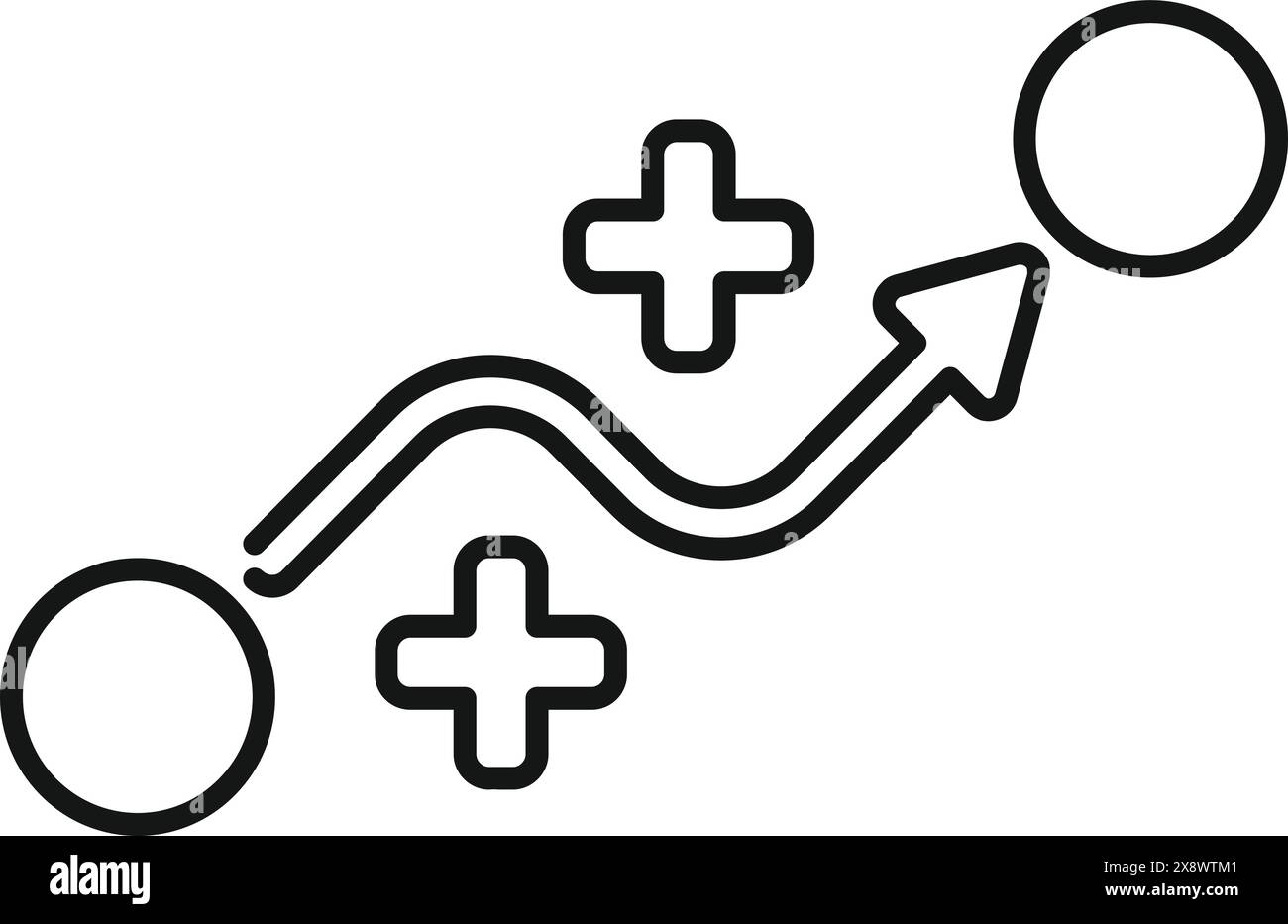 Vector illustration of an upward trend line with plus signs ...