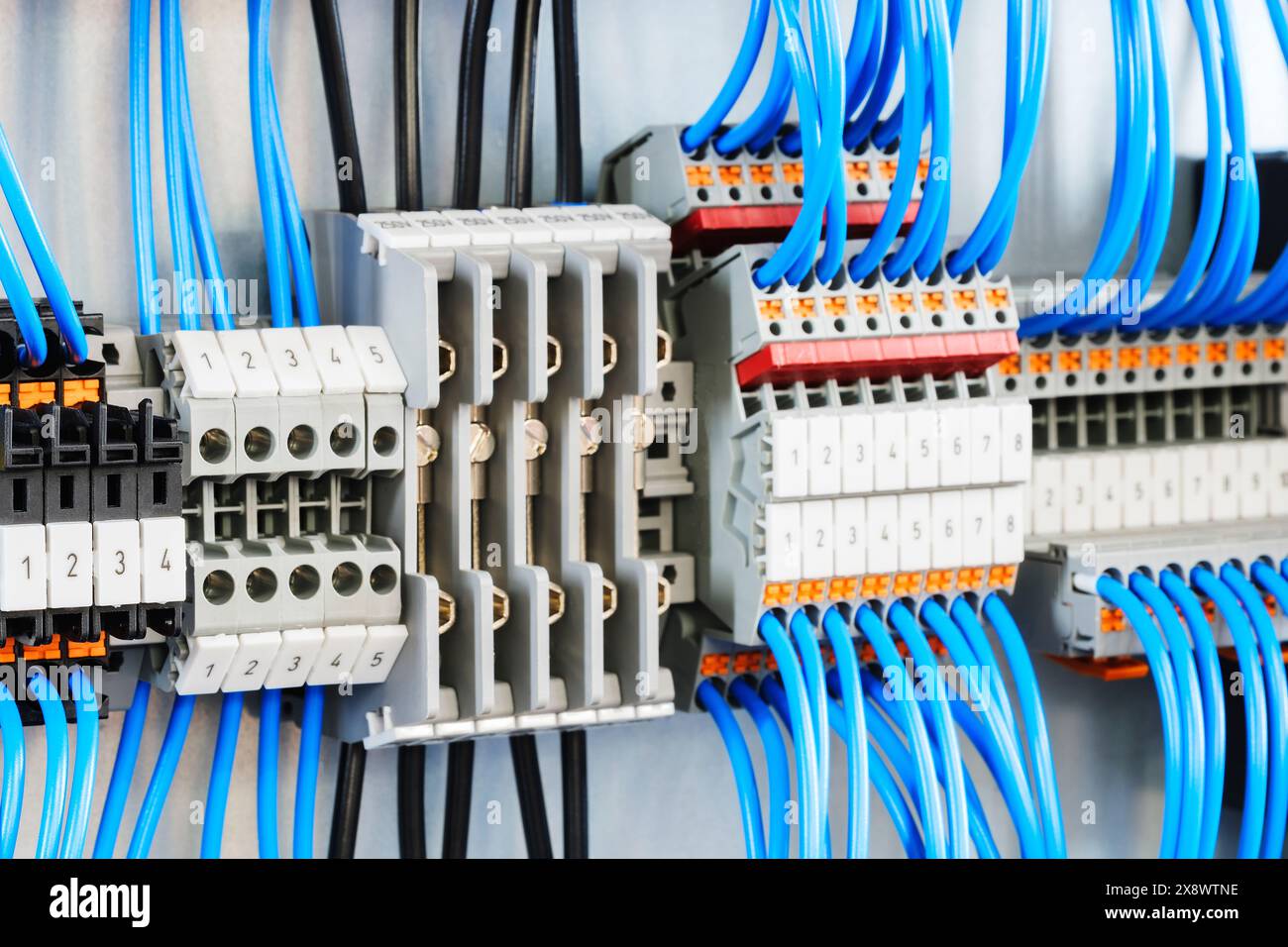 A blue and white electrical cable with a number of different colored ...