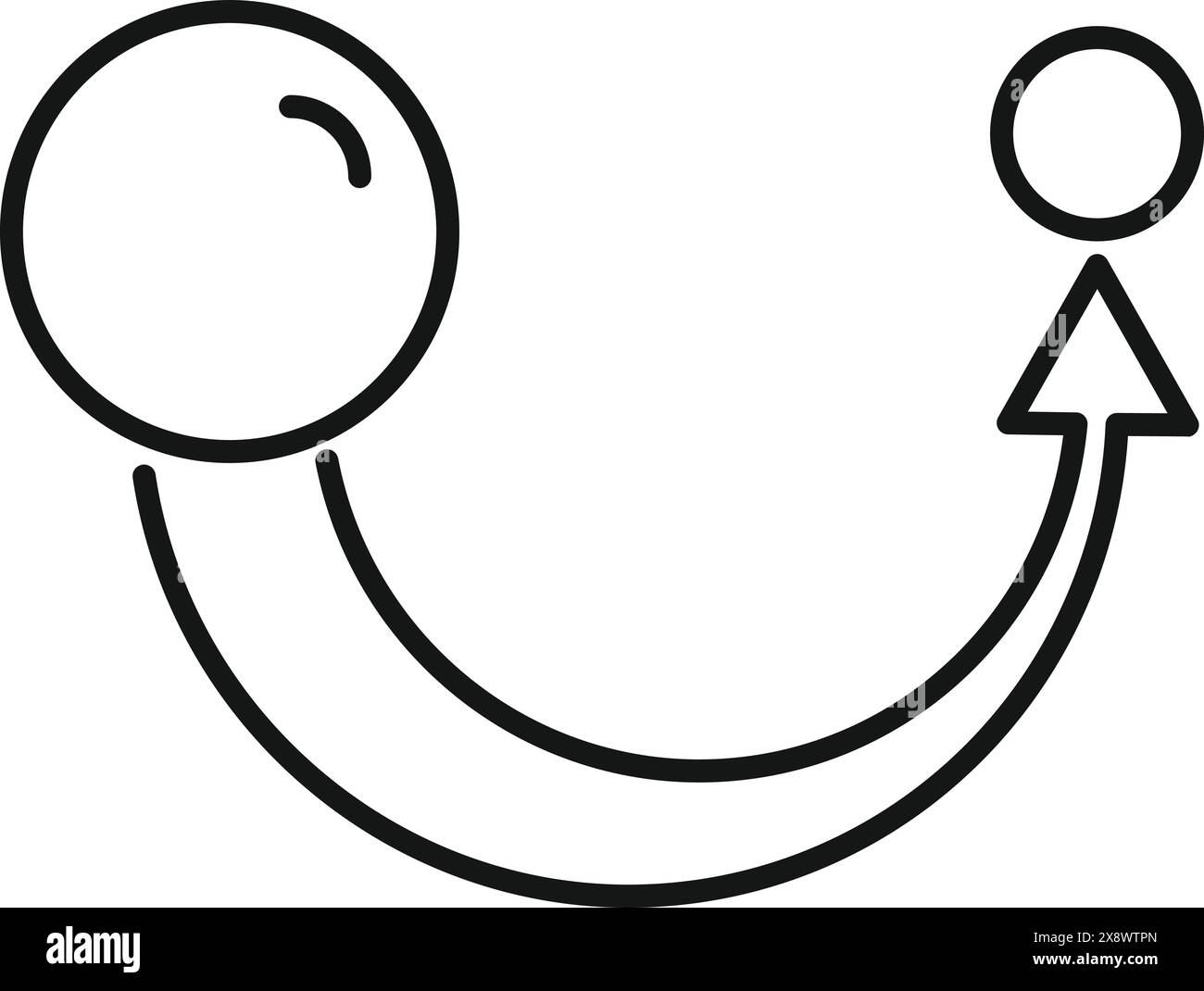 Minimalistic line drawing representing progress or growth with arrow and two circles Stock ...