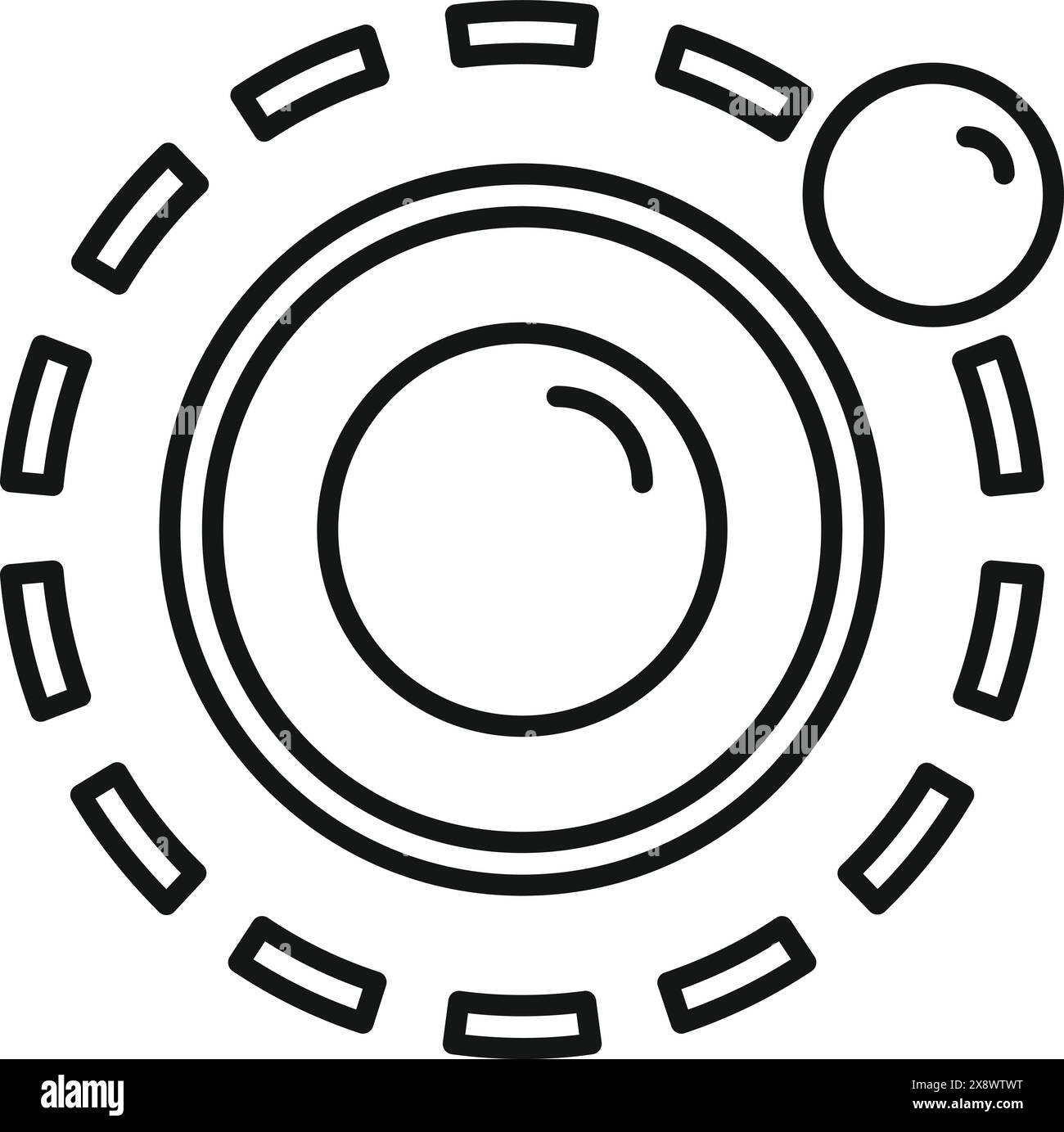 Simple line art illustration symbolizing the sun with a single orbiting ...