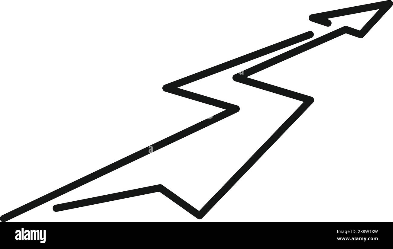 Handdrawn simple black and white zigzag arrow sketch in upward ...