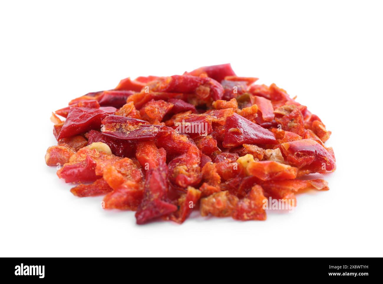 Aromatic spice. Red chili pepper flakes isolated on white Stock Photo ...