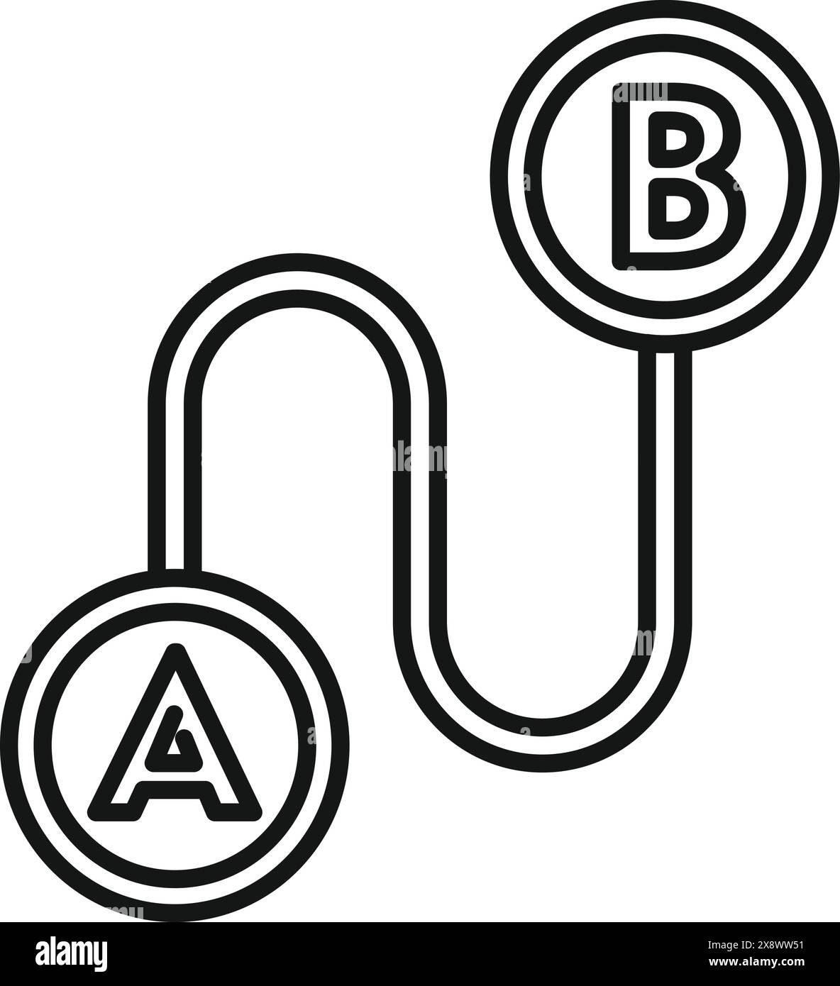 Simple line icon featuring two points labeled a and b connected by a ...