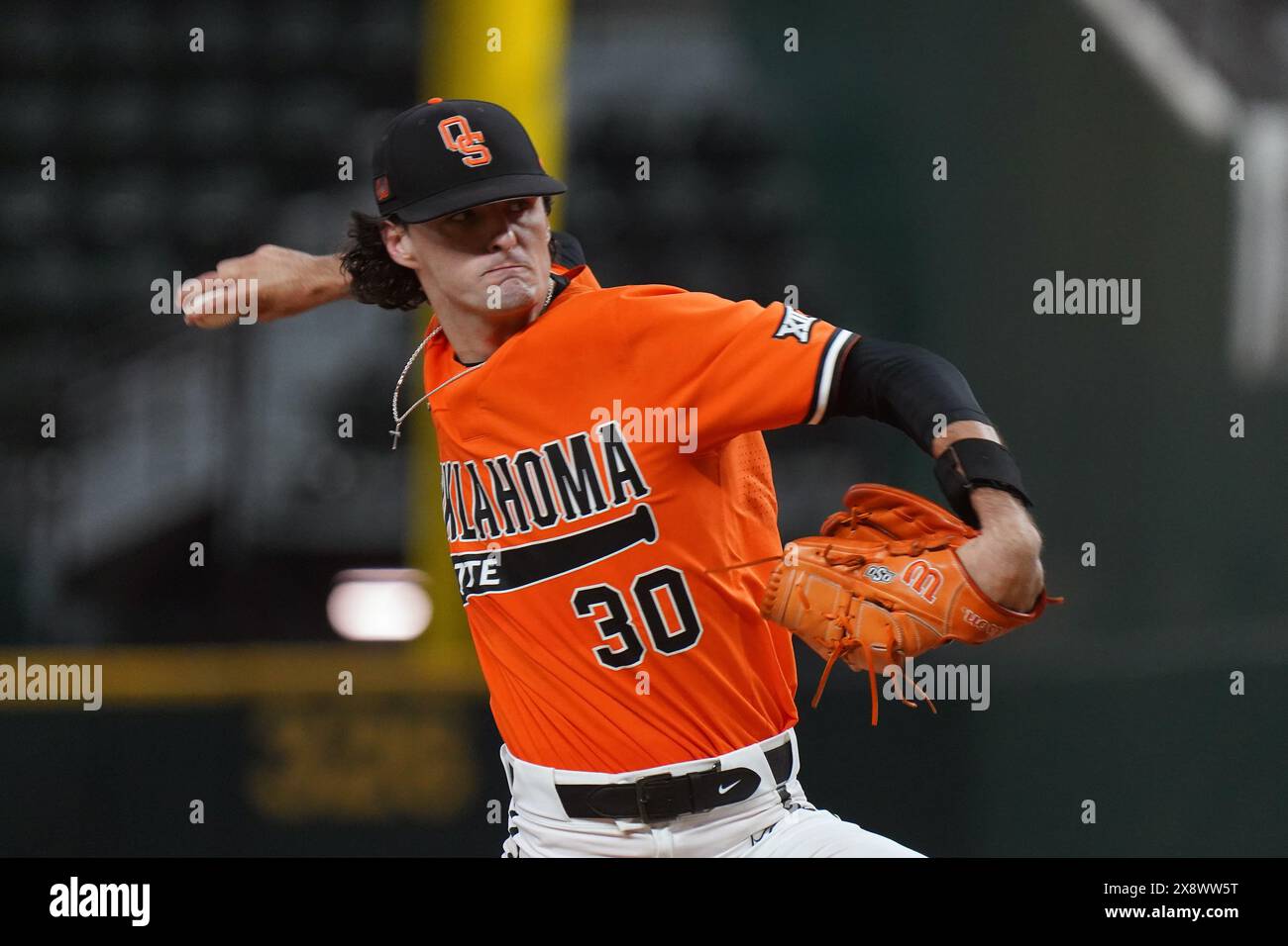 Arlington, Texas, USA. 25th May, 2024. Oklahoma State pitcher Tommy ...