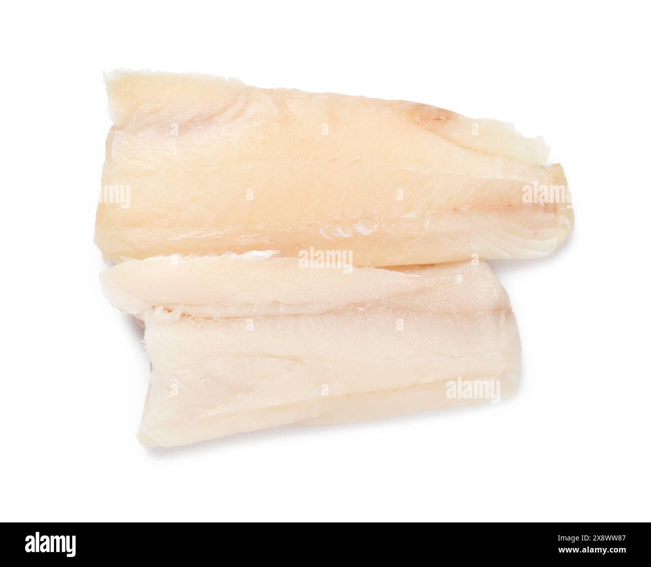Pieces of raw cod fish isolated on white Stock Photo - Alamy