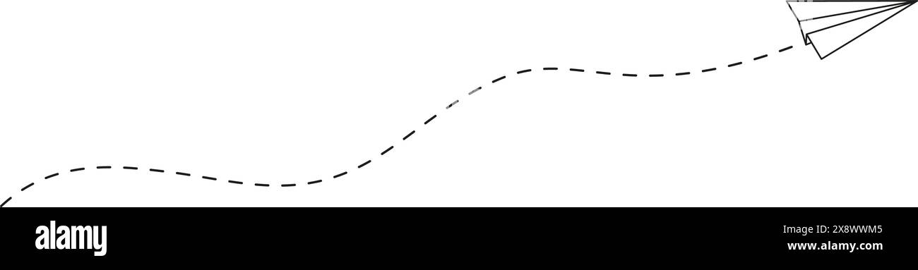 Paper airplane icon with trail dashed line. Vacation, journey or ...
