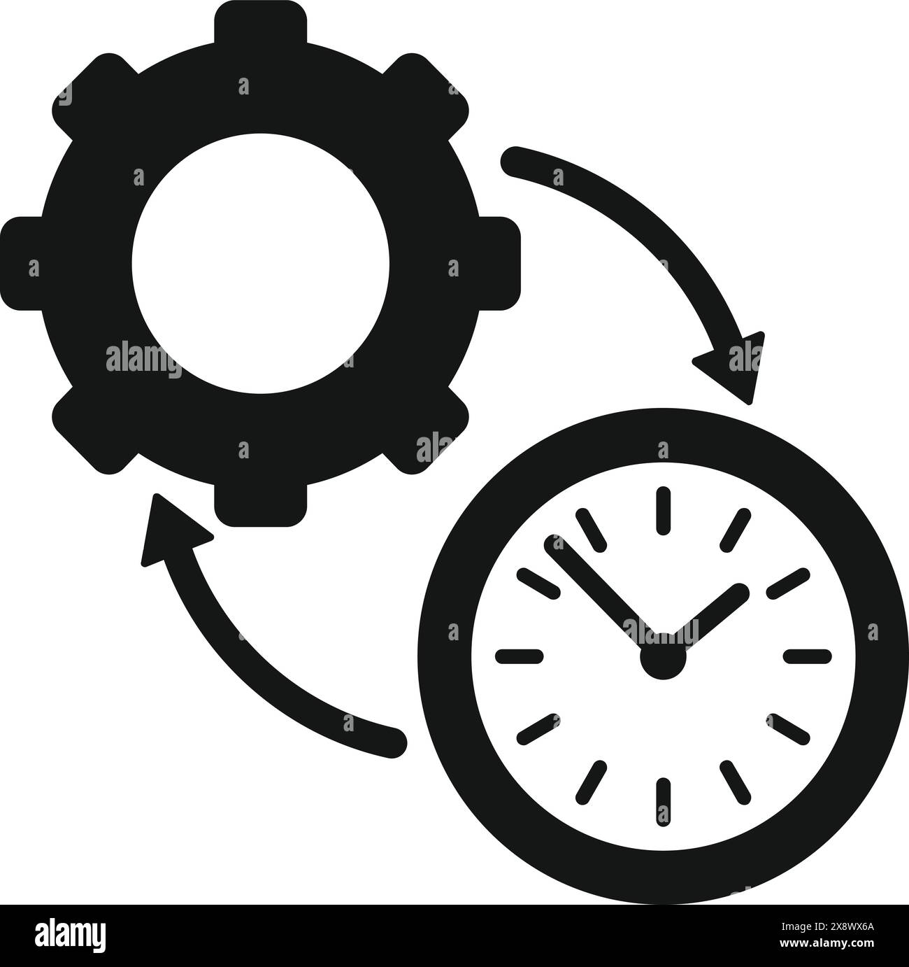 Black silhouette vector of a gear and clock symbolizing time management ...
