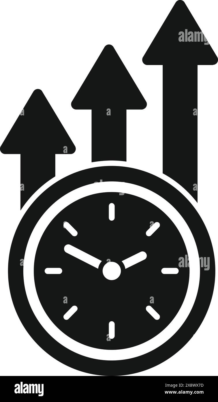 Black and white icon of a clock with upward arrows representing growth ...