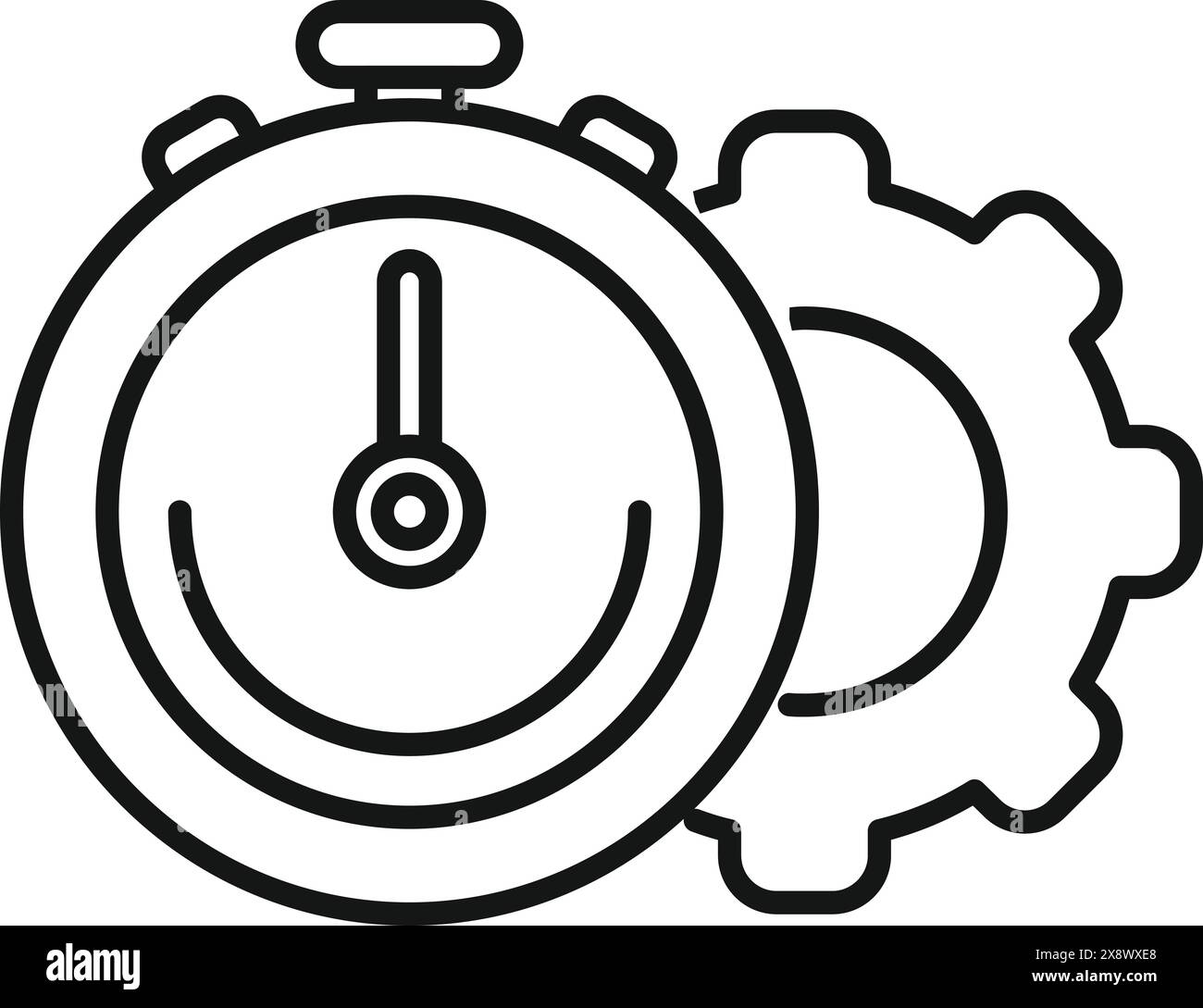 Black and white line art of a stopwatch intertwined with mechanical ...