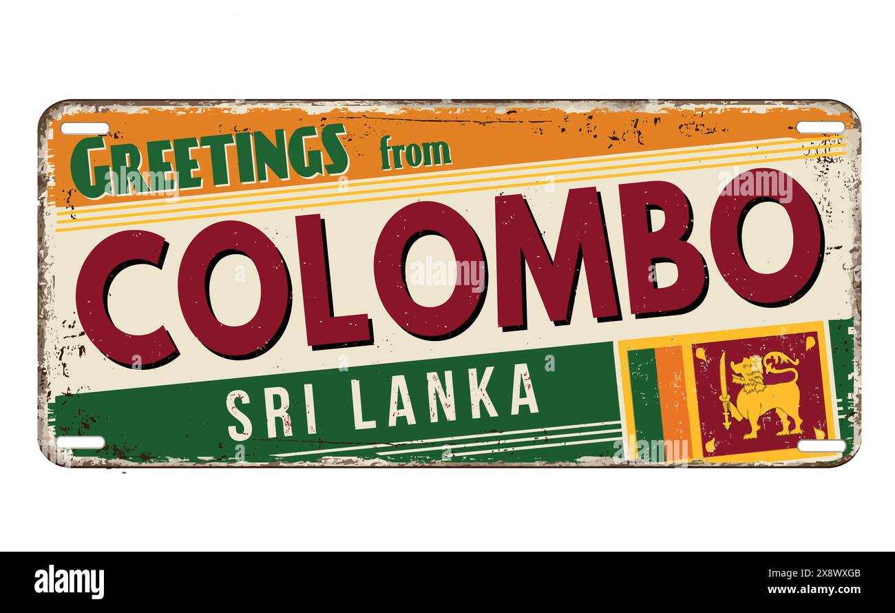 Greetings from Colombo vintage rusty metal sign on a white background ...