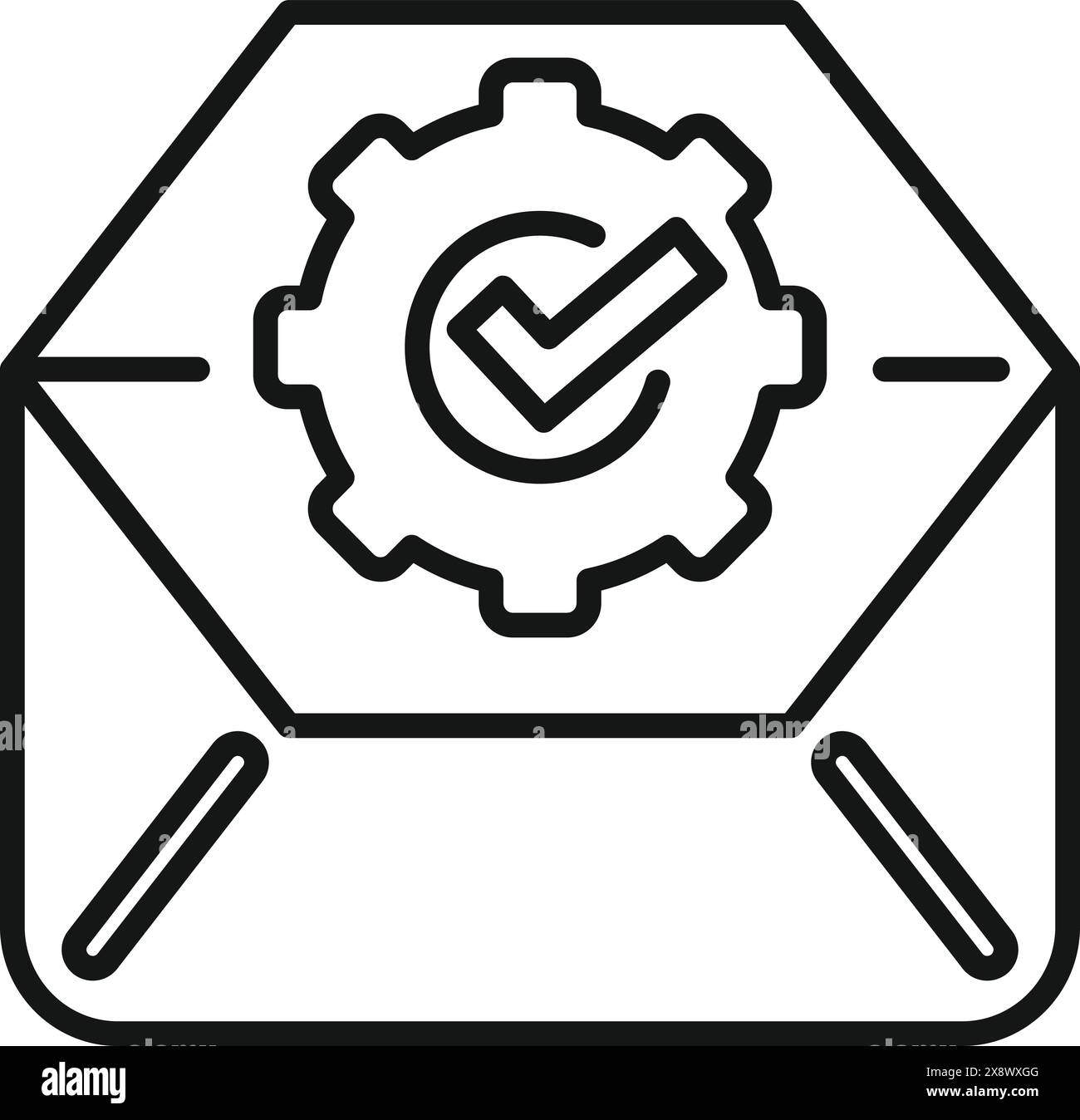 Line icon of an envelope with gear and check mark, symbolizing approved ...