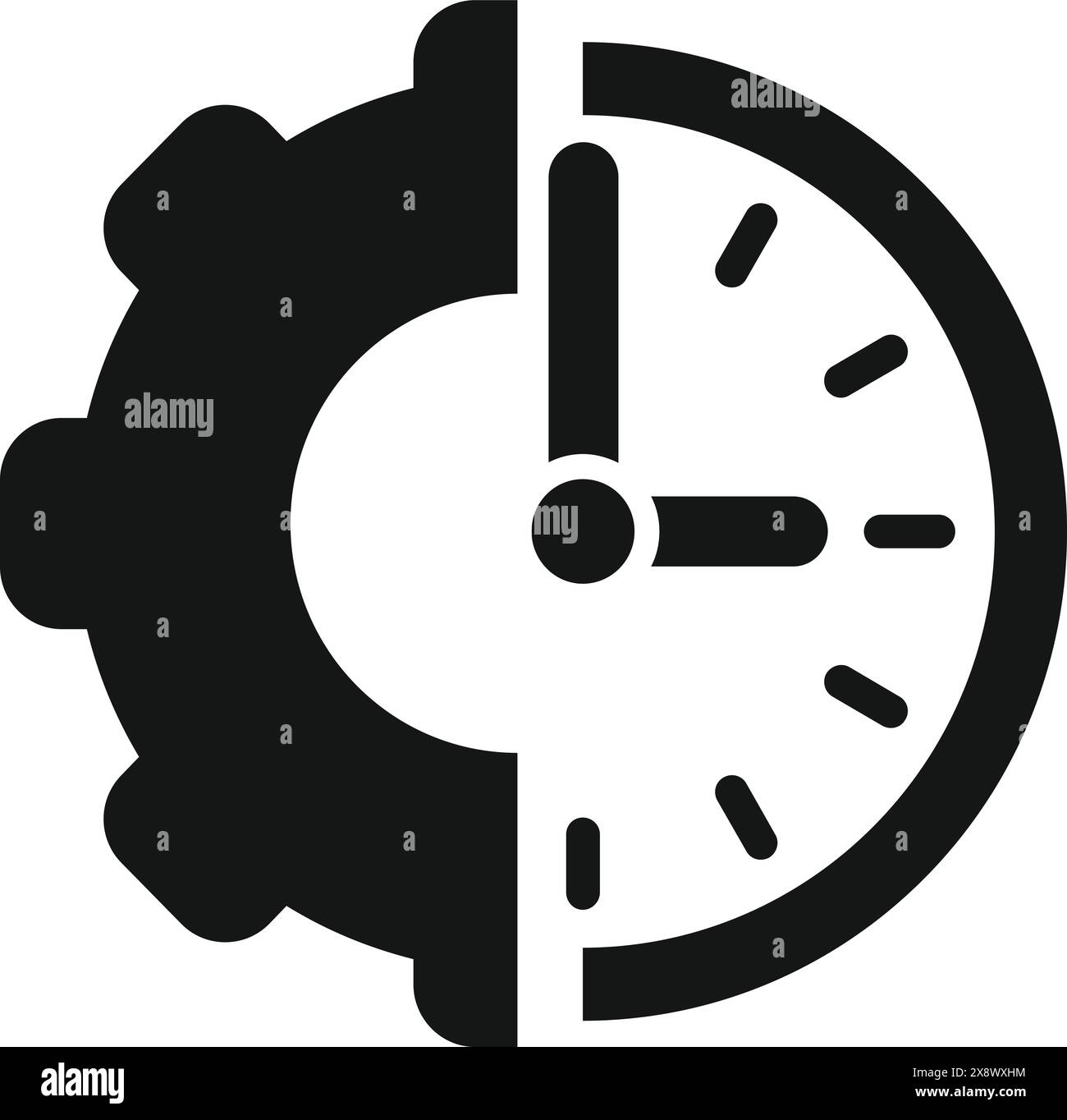 Abstract speed concept icon with time, clock, gear, and vector elements in black and white. This ...