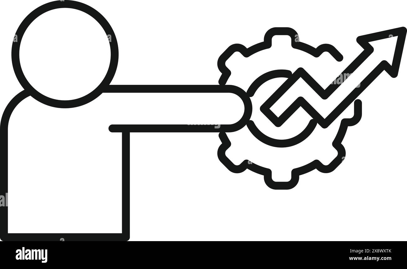 Stylized icon of a person interacting with a gear and a rising arrow ...