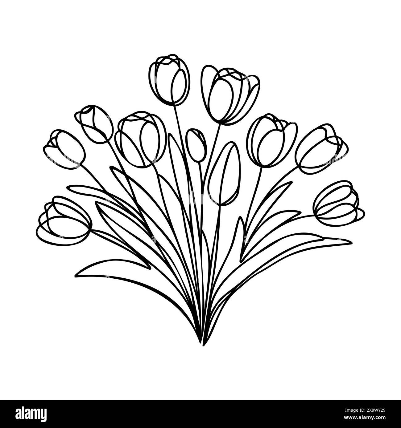 Continuous one line drawing tulips. Spring flowers concept. Single line ...
