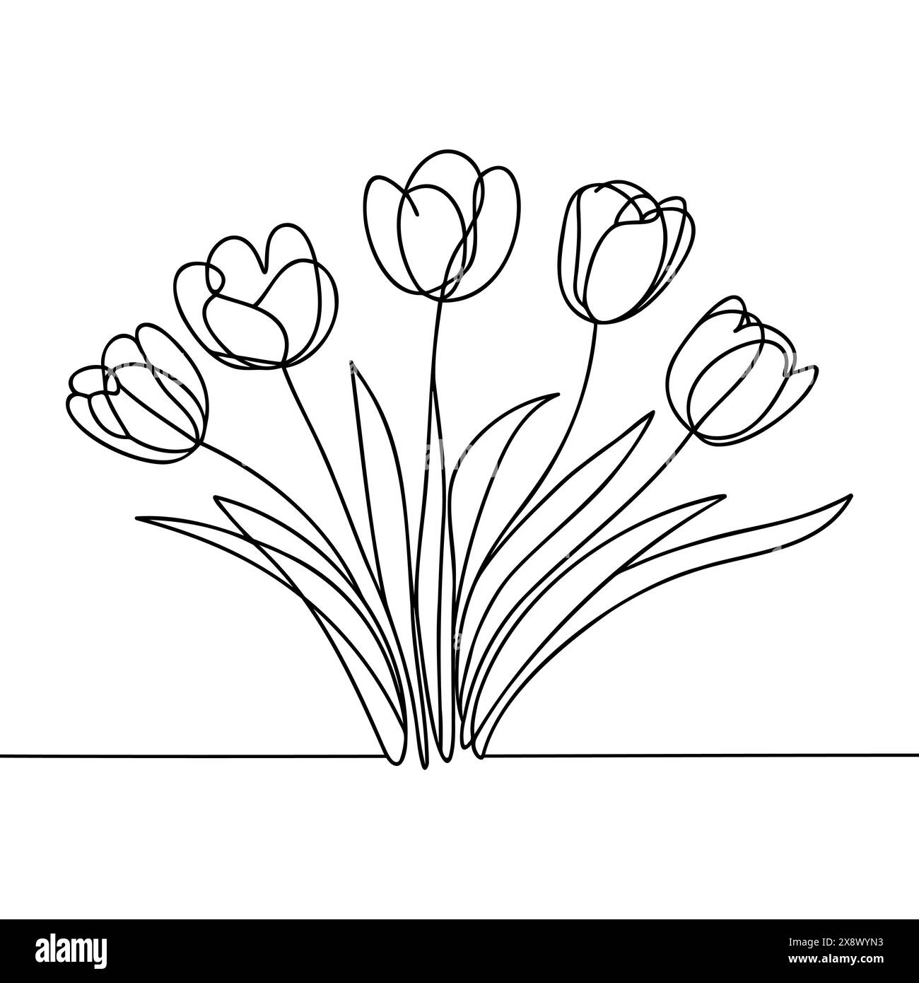 Continuous one line drawing tulips. Spring flowers concept. Single line ...