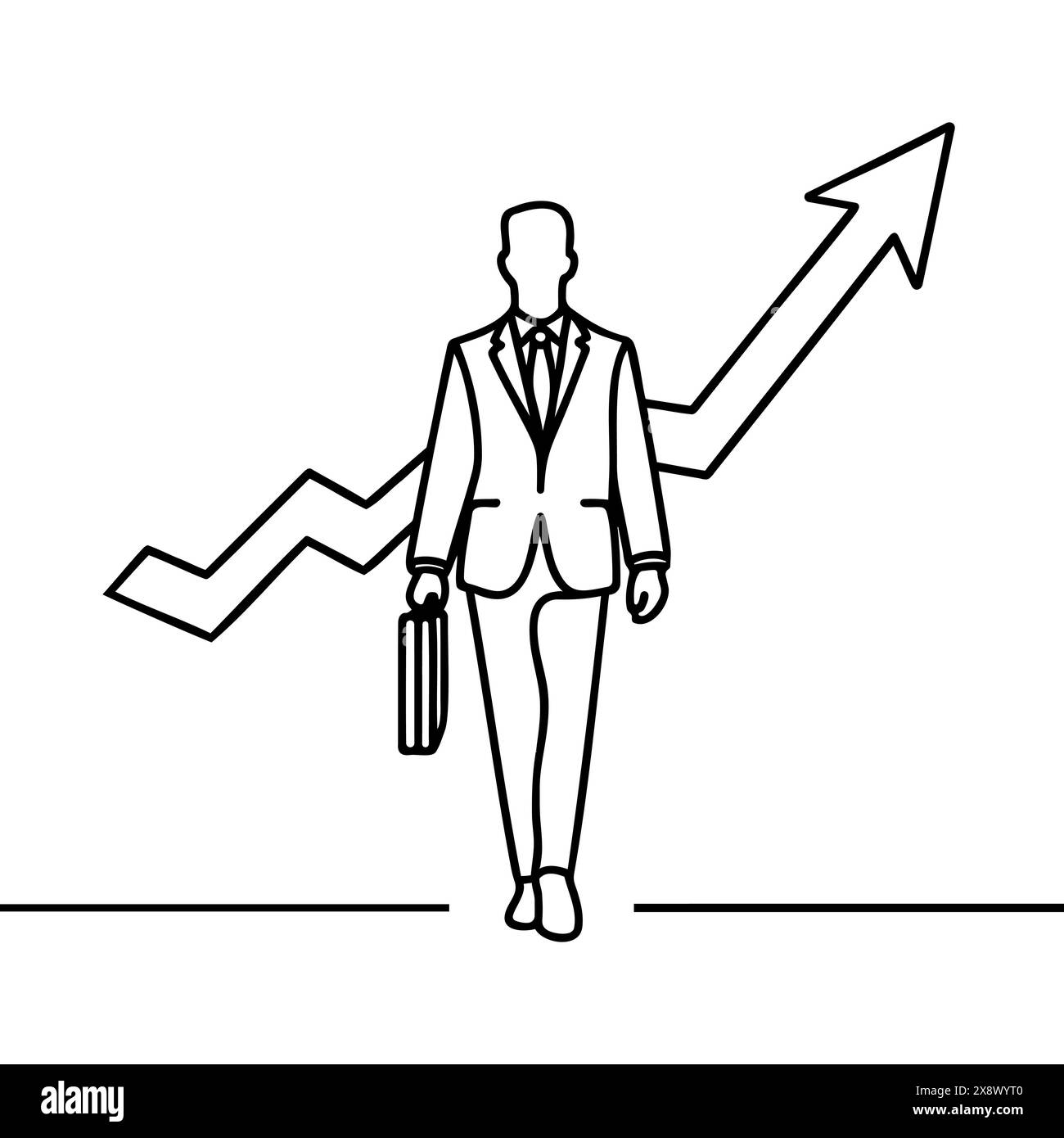 Continuous one line drawing. Reach the target. Businessman climbing ...