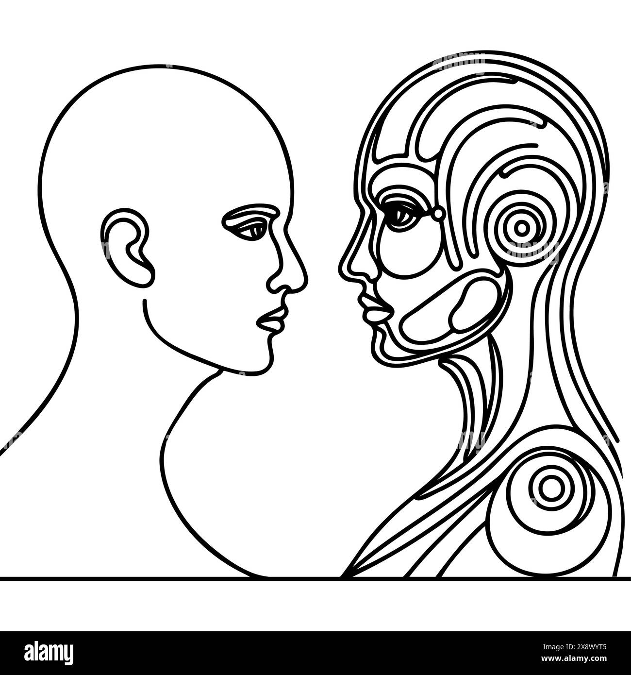 Machine Vs Human Ai Robot And Man Facing Each Other Stock Vector Image And Art Alamy
