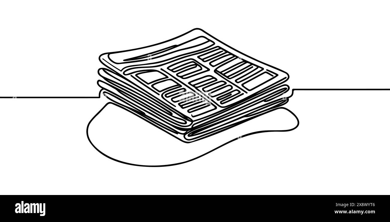 One line drawing of a stack of news newspapers. Vector illustration ...